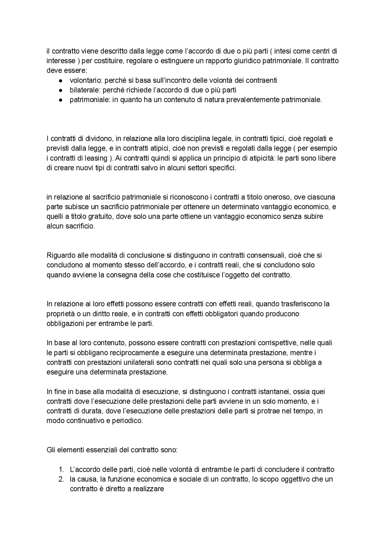 Il contratto in diritto privato - Docsity