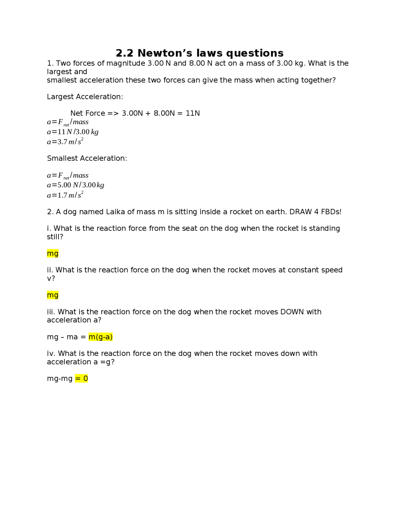 Newton's Laws Questions | Exercises Physics | Docsity