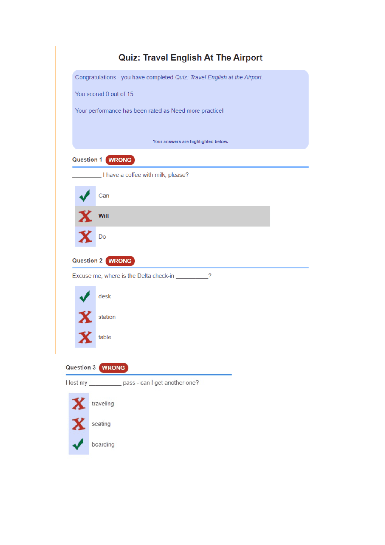 Link para pequeño examen sobre conversación de aeropuerto. - Docsity