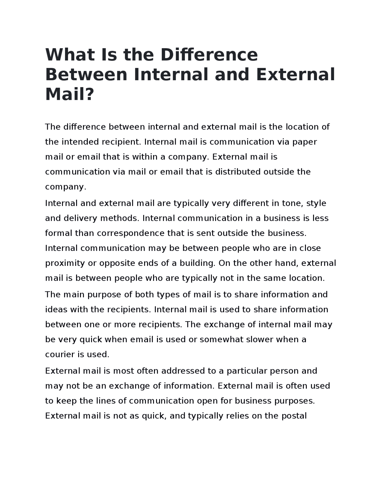 The Difference Between Internal Mails And External Mails Summaries