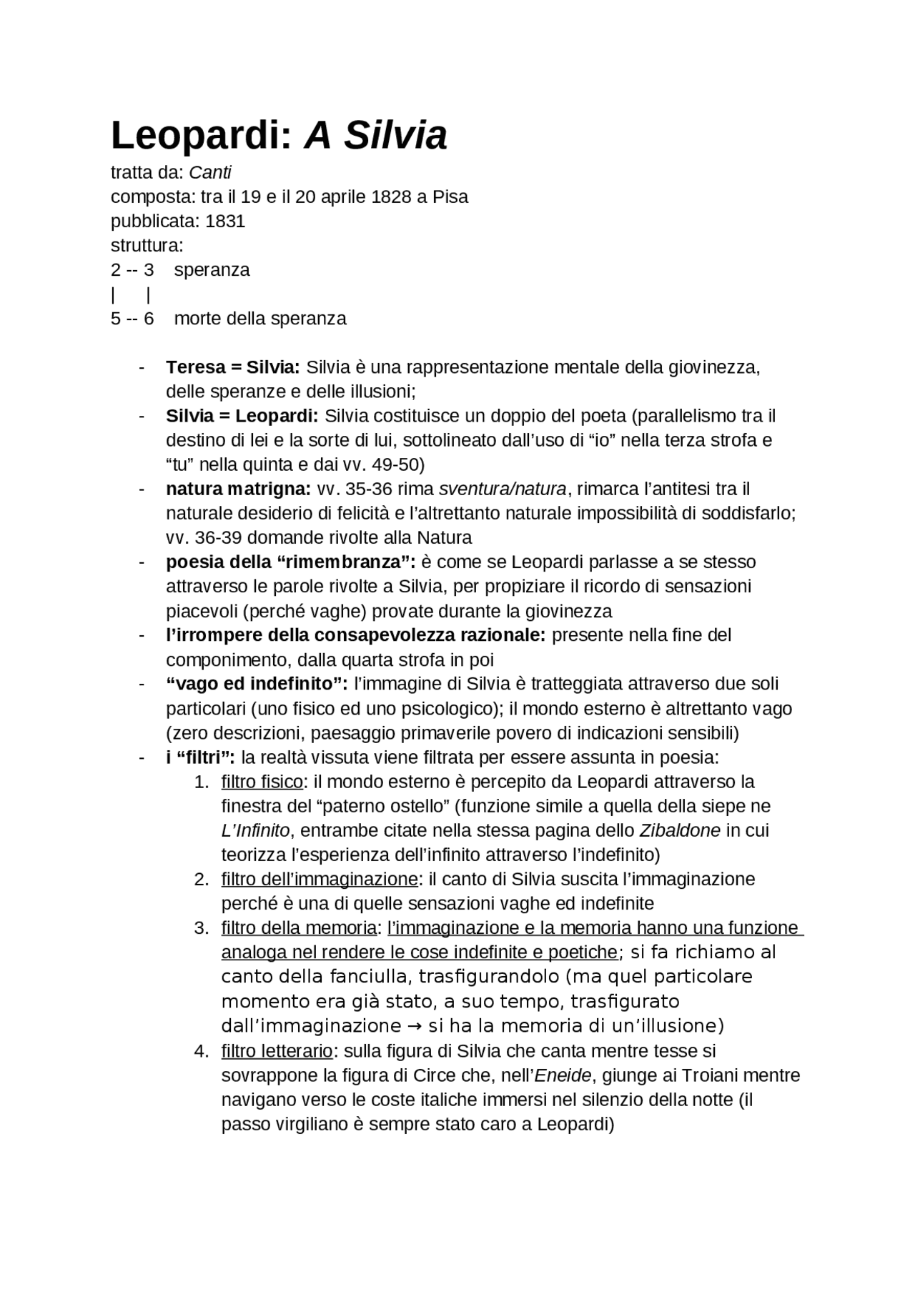 Giacomo Leopardi A Silvia Analisi Docsity
