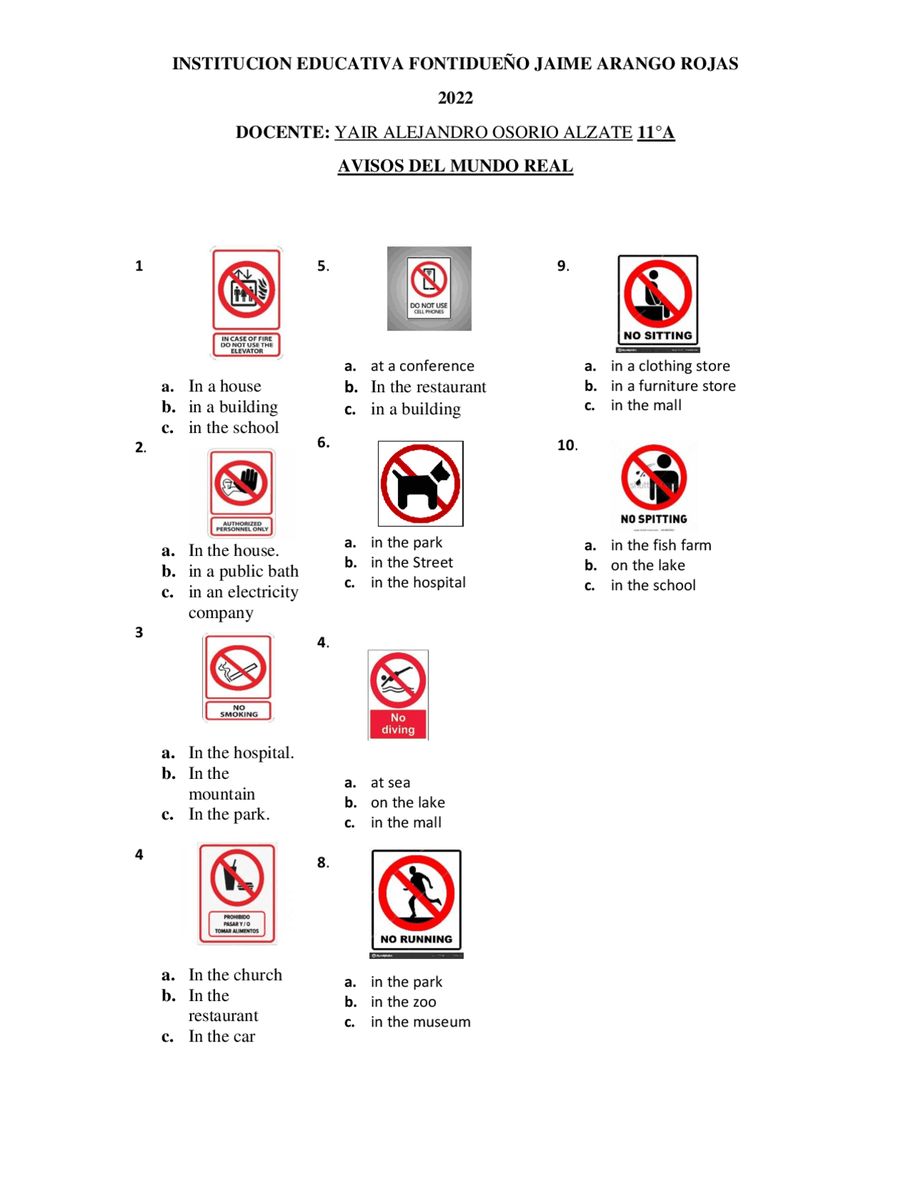 Avisos reales en ingles | Ejercicios de Inglés | Docsity