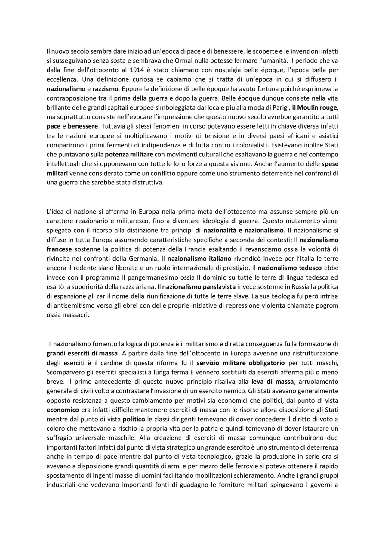 Belle Epoque Riassunto Docsity