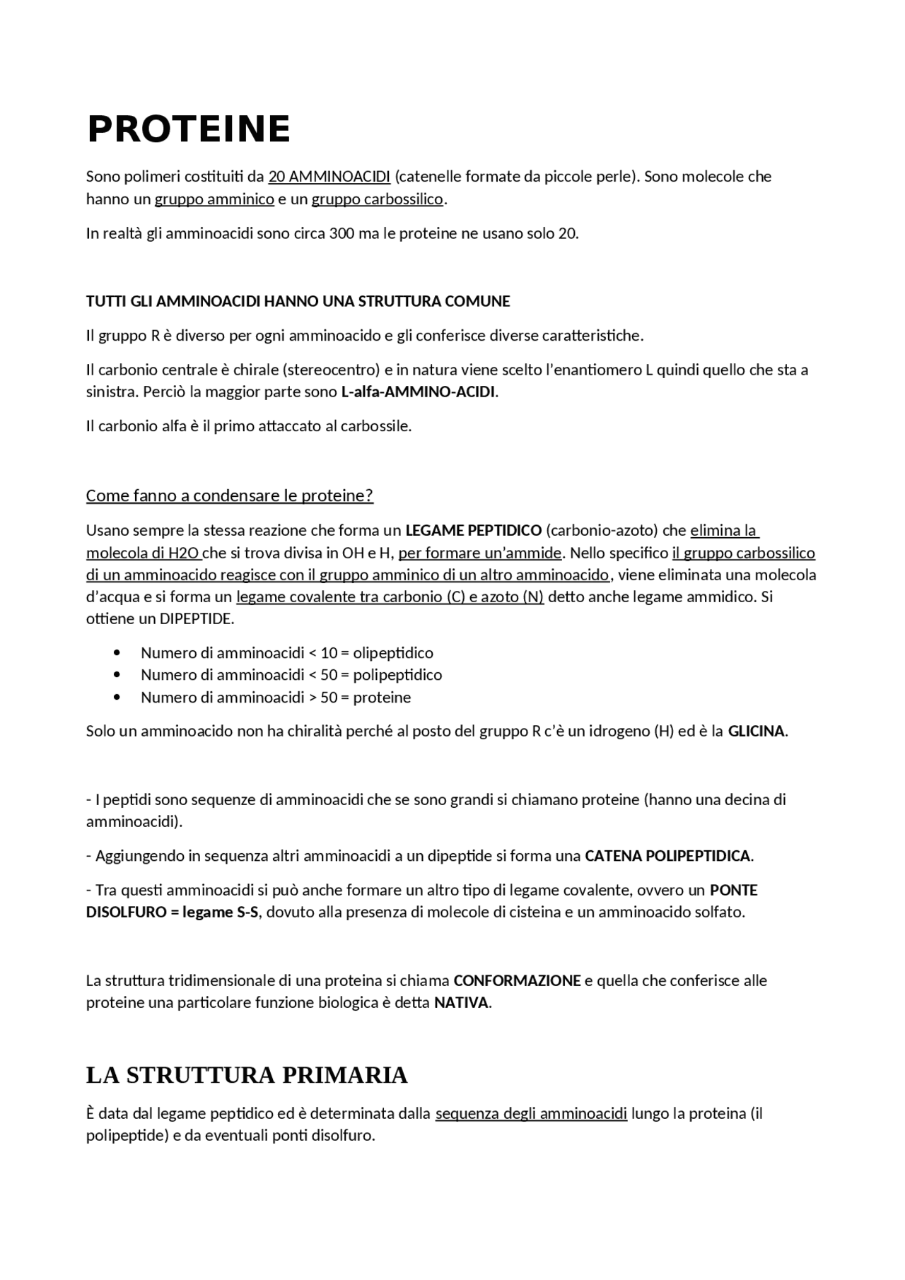 LE BIOMOLECOLE: LE PROTEINE - Docsity