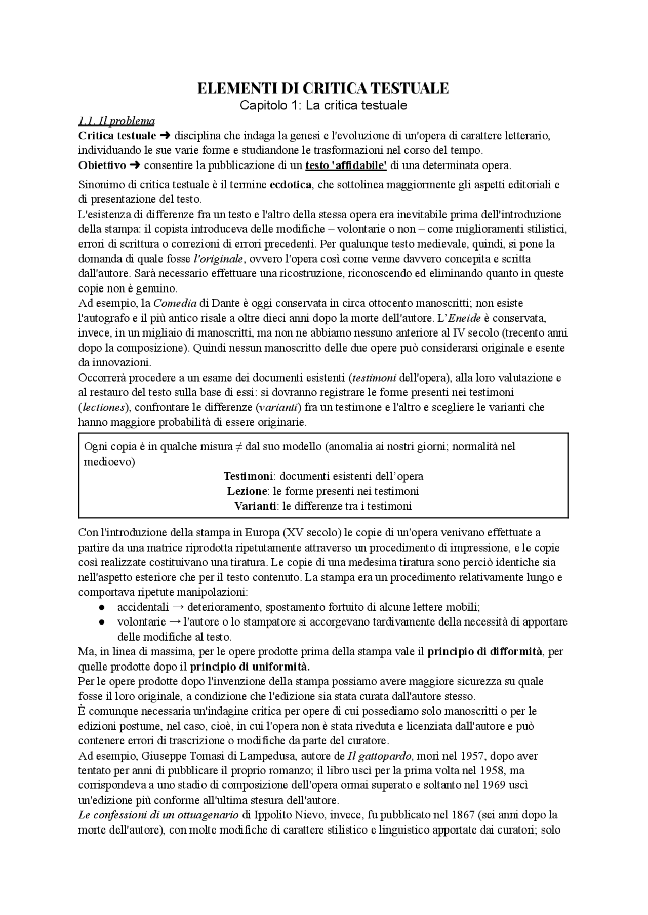 Riassunto Libro Elementi Di Critica Testuale” Docsity