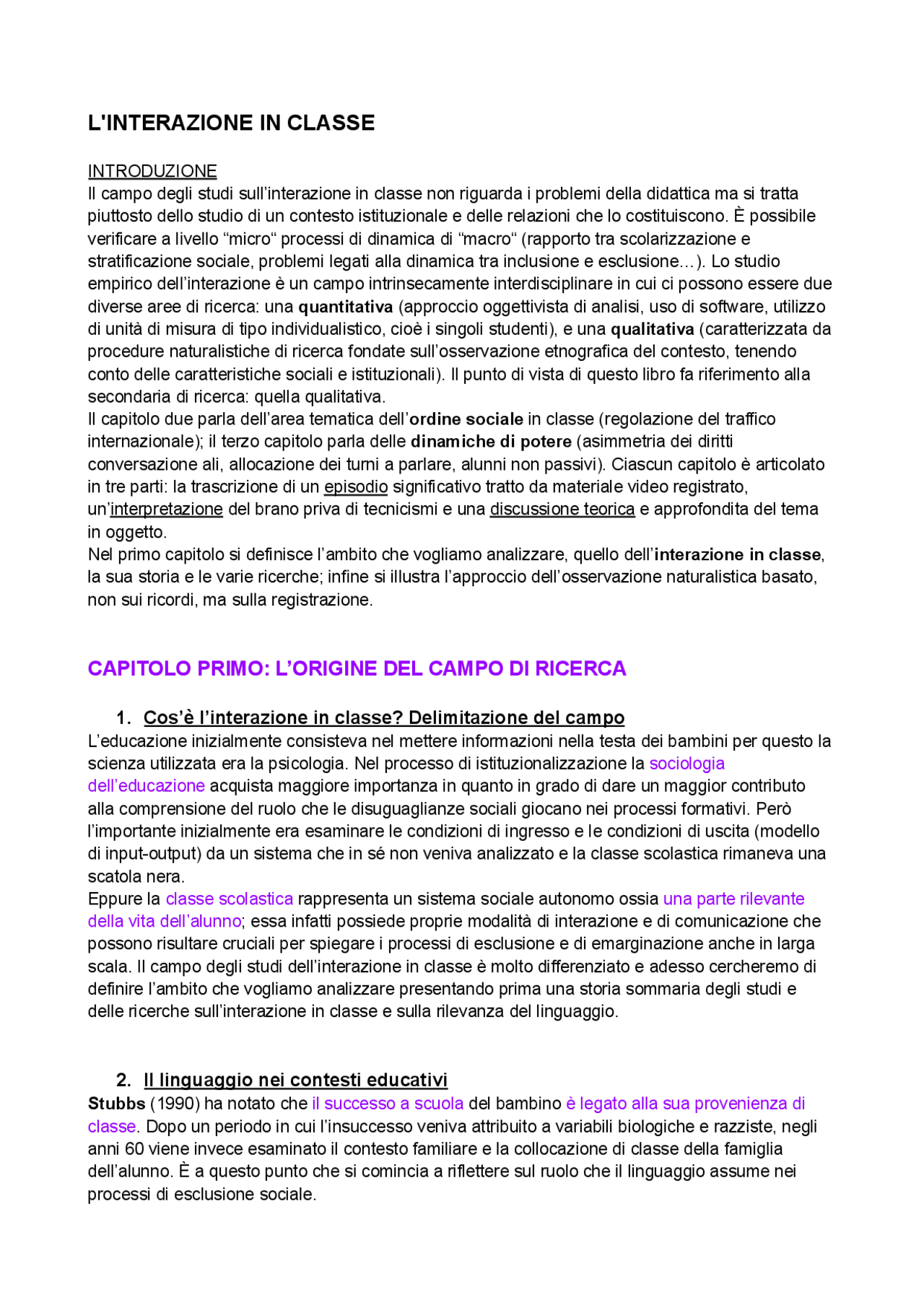 Riassunto Dei Capitoli 1 2 E 3 Del Libro Linterazione In Classe