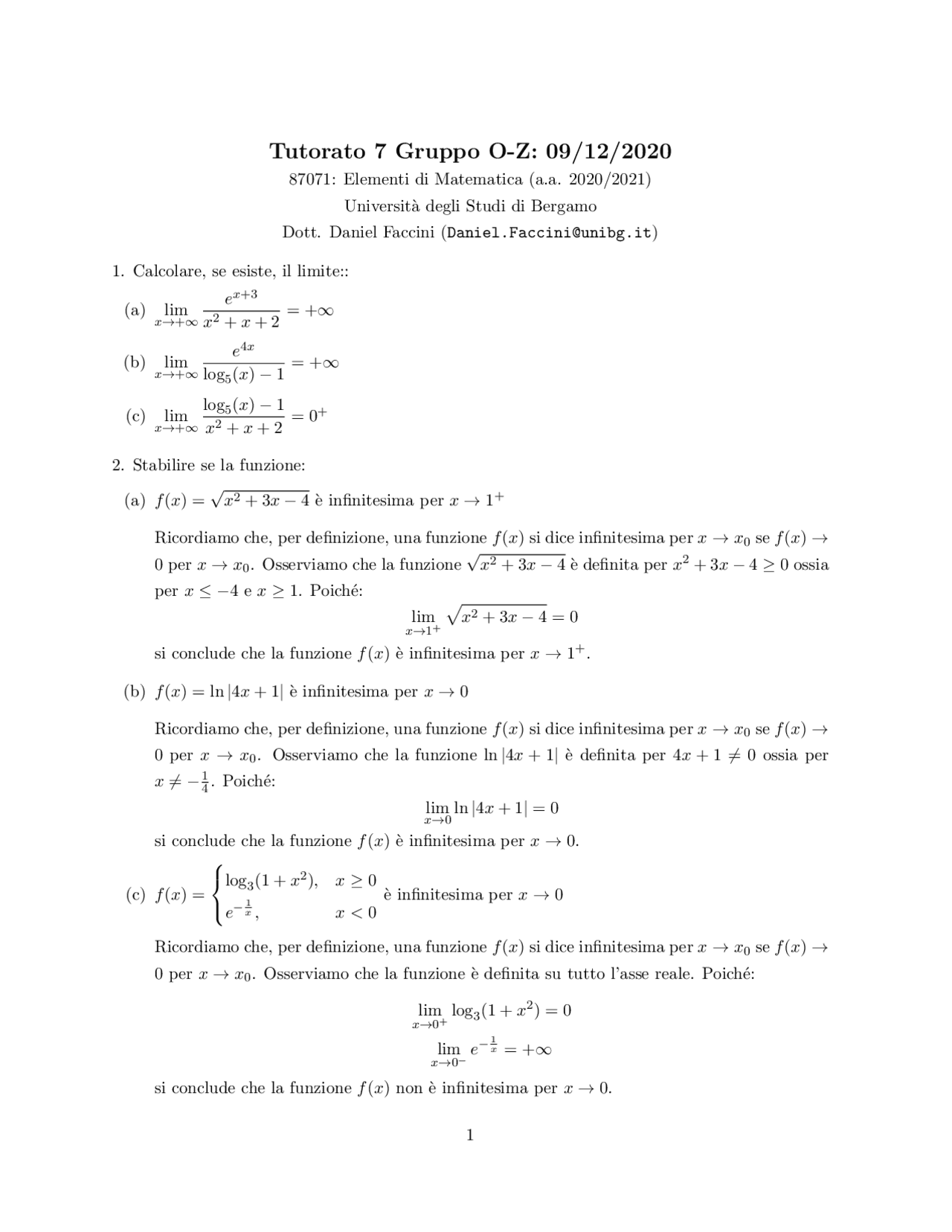 Matematica Esercizi Per Lesame Docsity