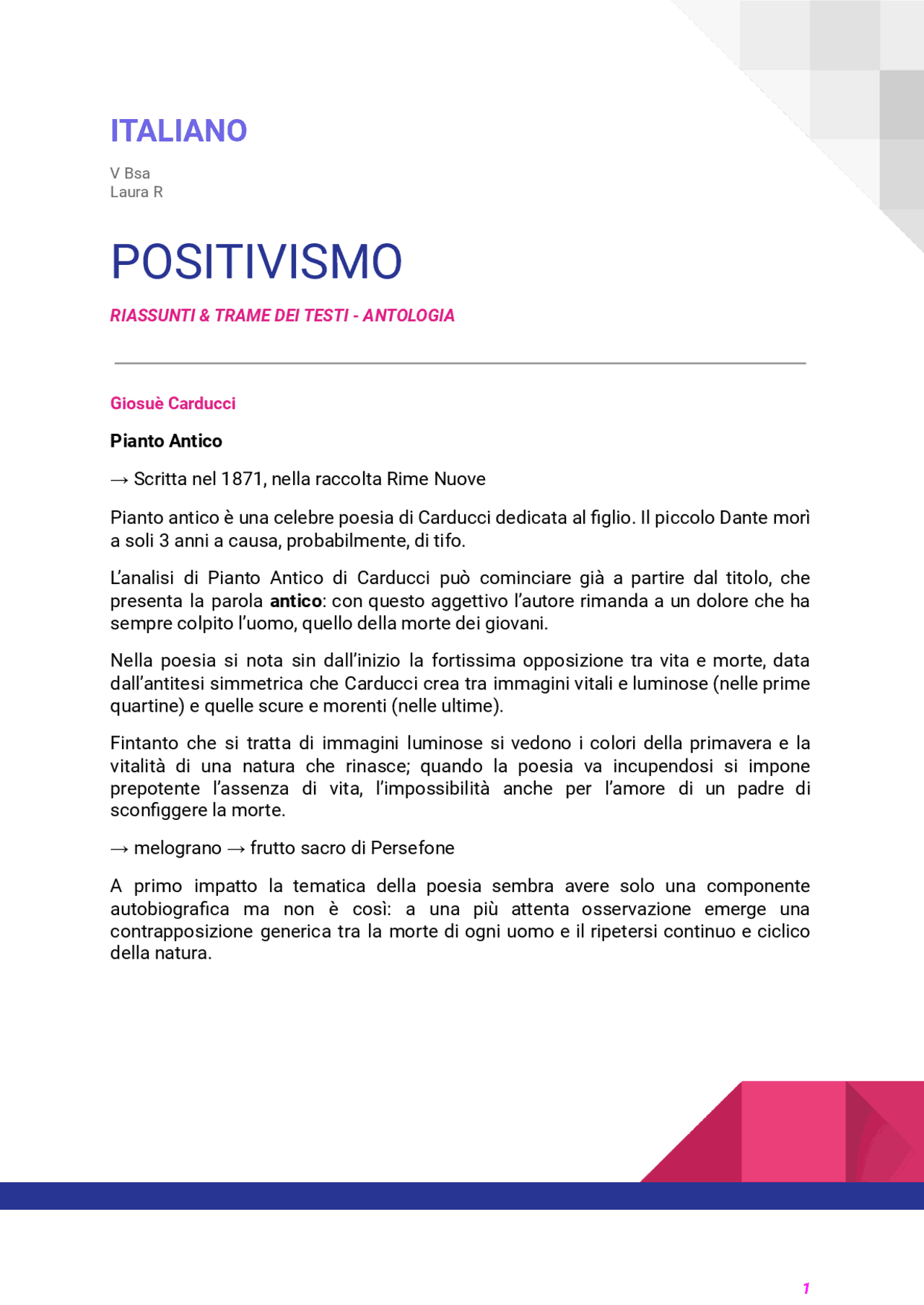 Positivismo Riassunti Analisi E Commento Dei Testipoesie Docsity
