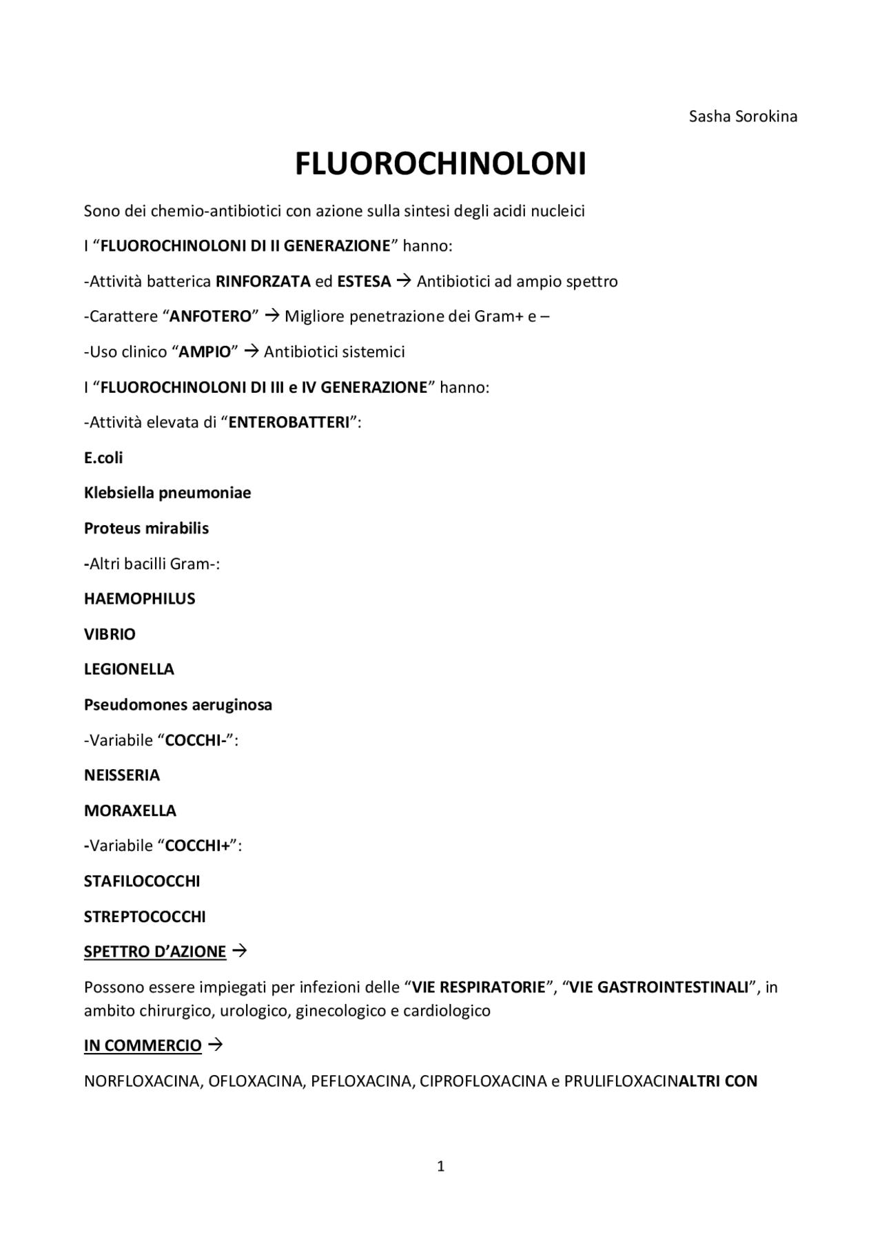 Fluorochinoloni impiego farmaceutico - Docsity