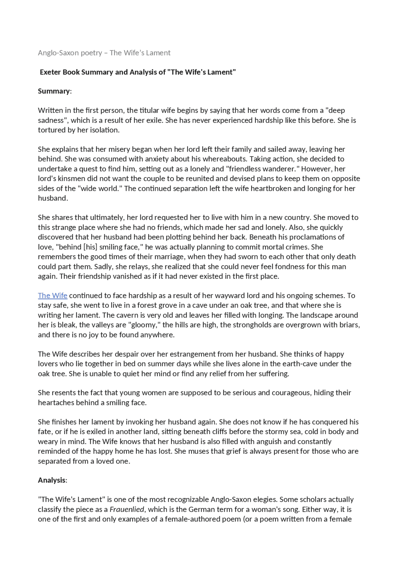 The wife lament analisi - Docsity