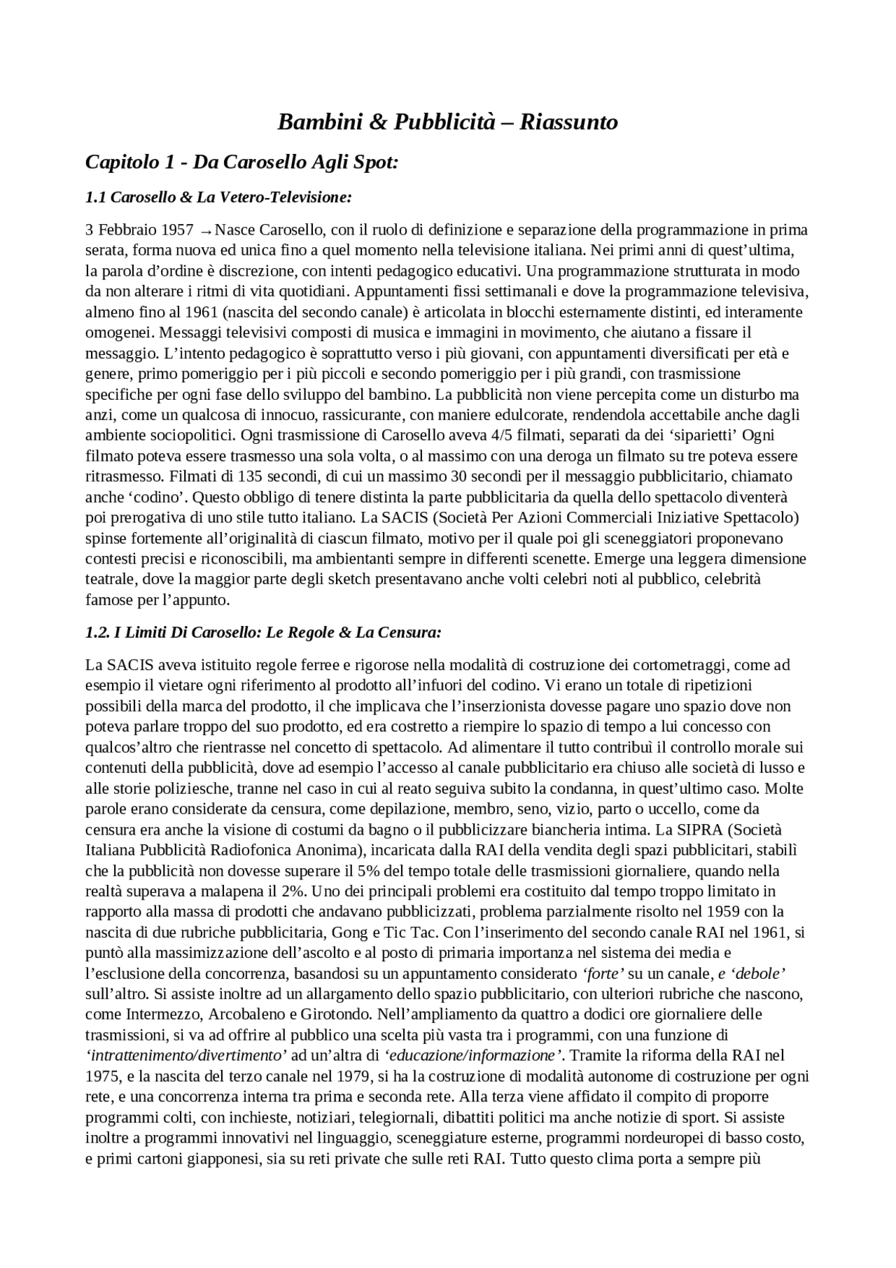 Bambini And Pubblicità R Metastasio Docsity