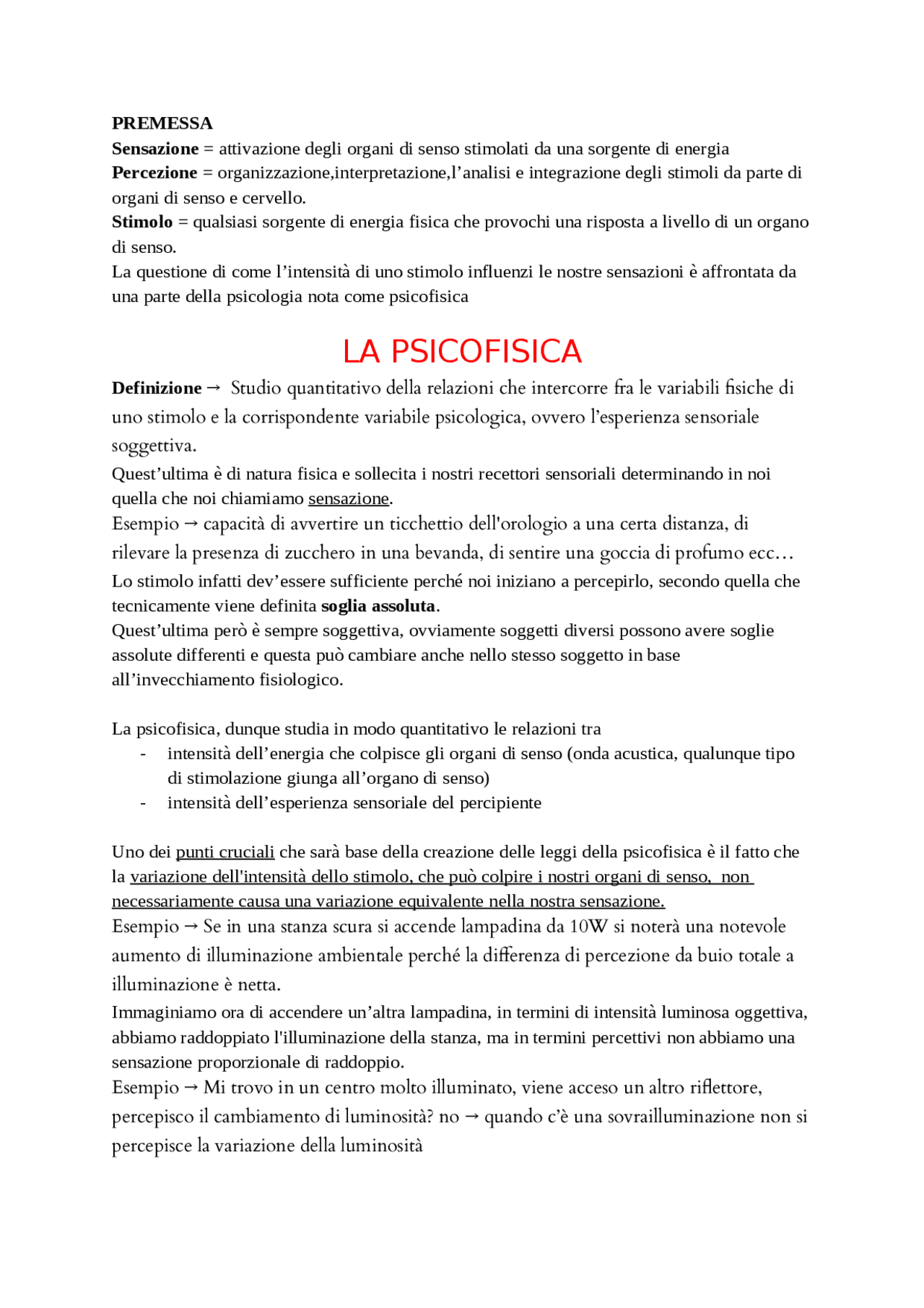 LA PSICOFISICA - psicologia - Docsity