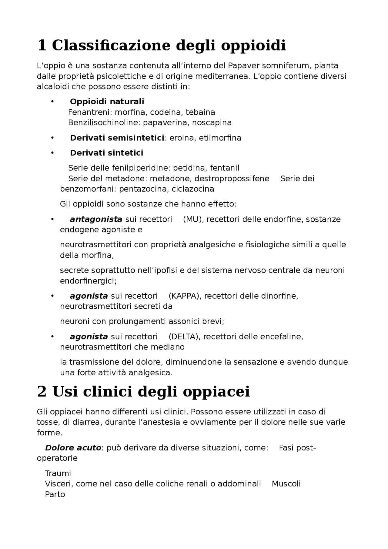 Oppiodi esogeni: classificazione - Docsity