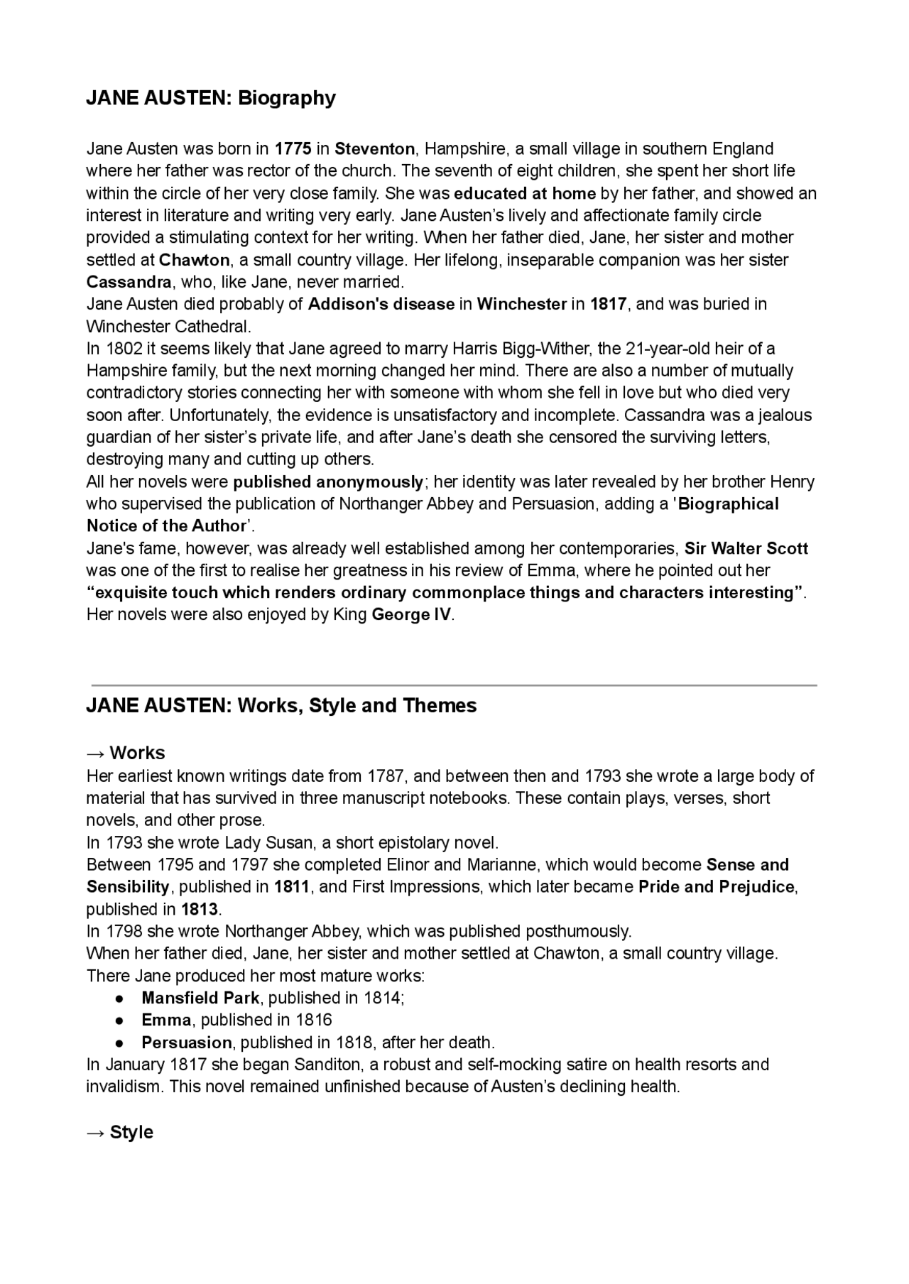 Jane Austen: Biography Works Style Themes. PRIDE AND PREJUDICE SENSE ...