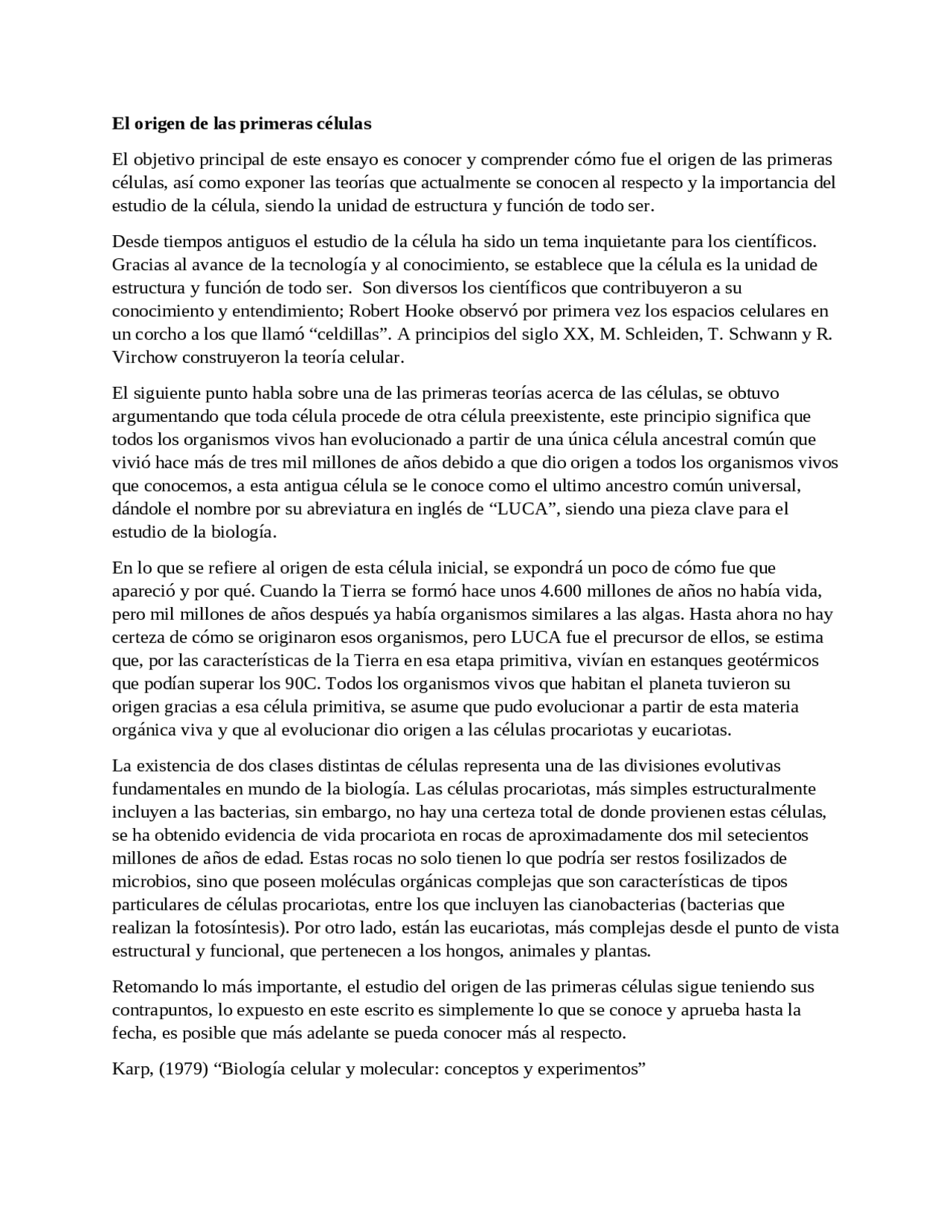 Ensayo El Origen De Las Primeras Células Resúmenes De Biología
