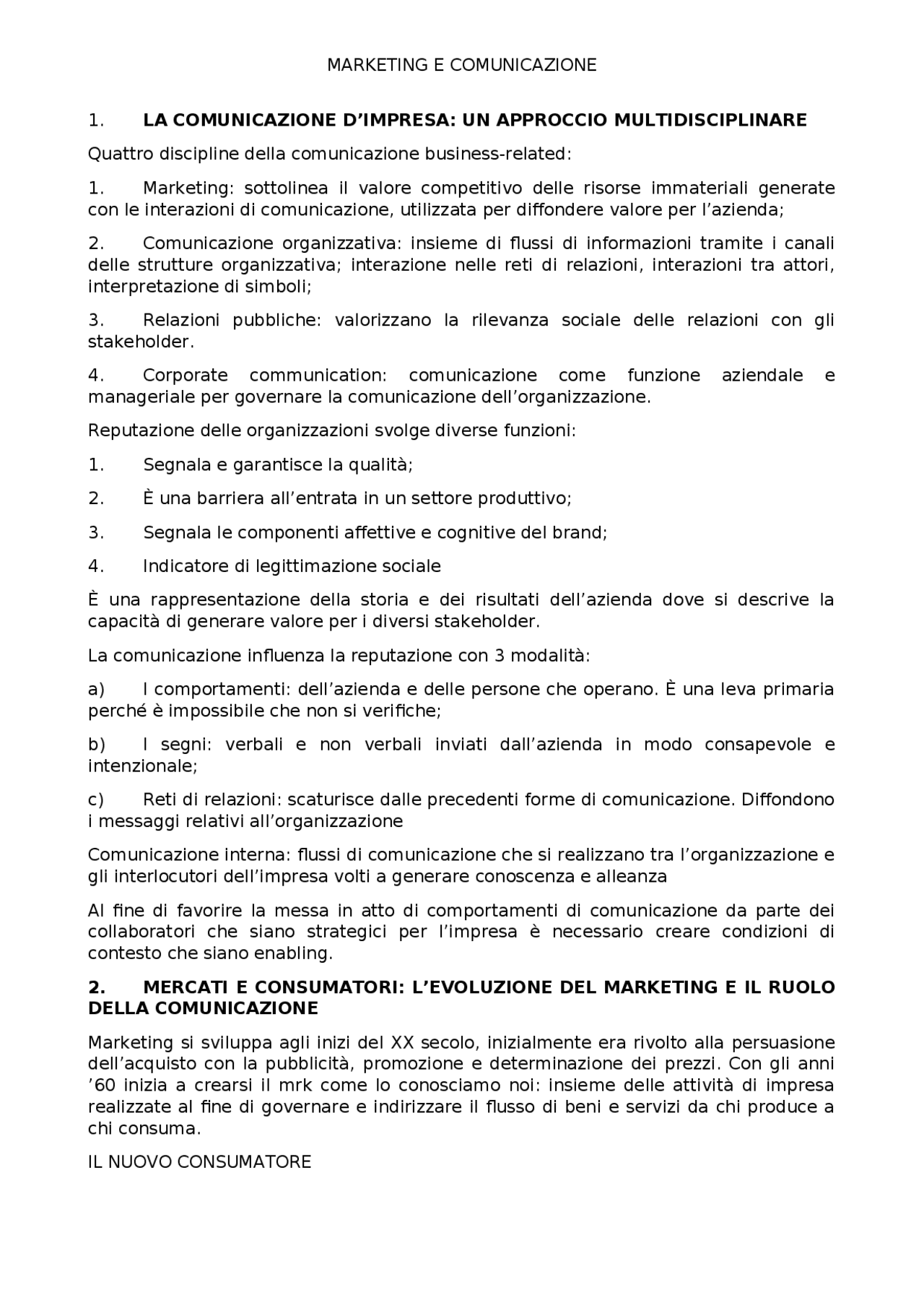 Marketing E Comunicazione Docsity