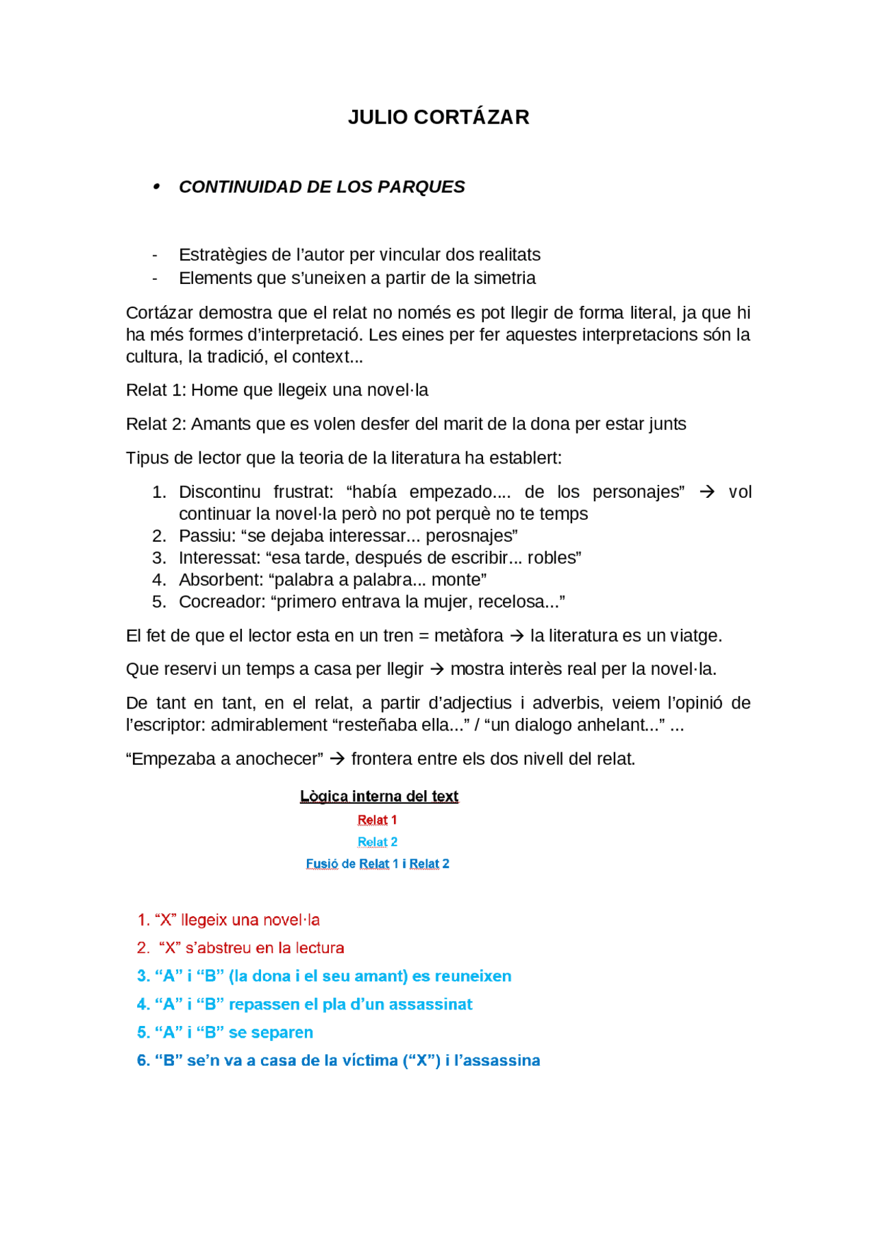 Julio Cortázar: "Continuidad de los parques" - Docsity