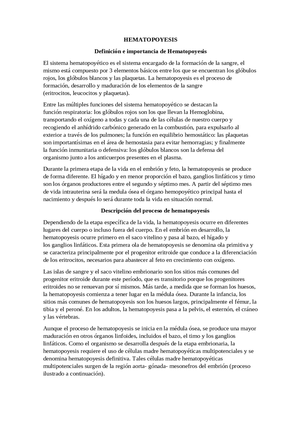Resumen Hematopoyesis Docsity