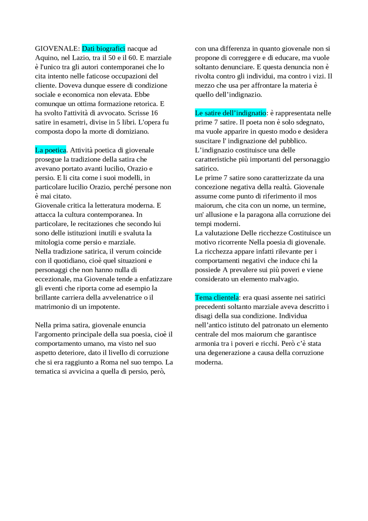 Giovenale E Plinio Il Giovane Docsity