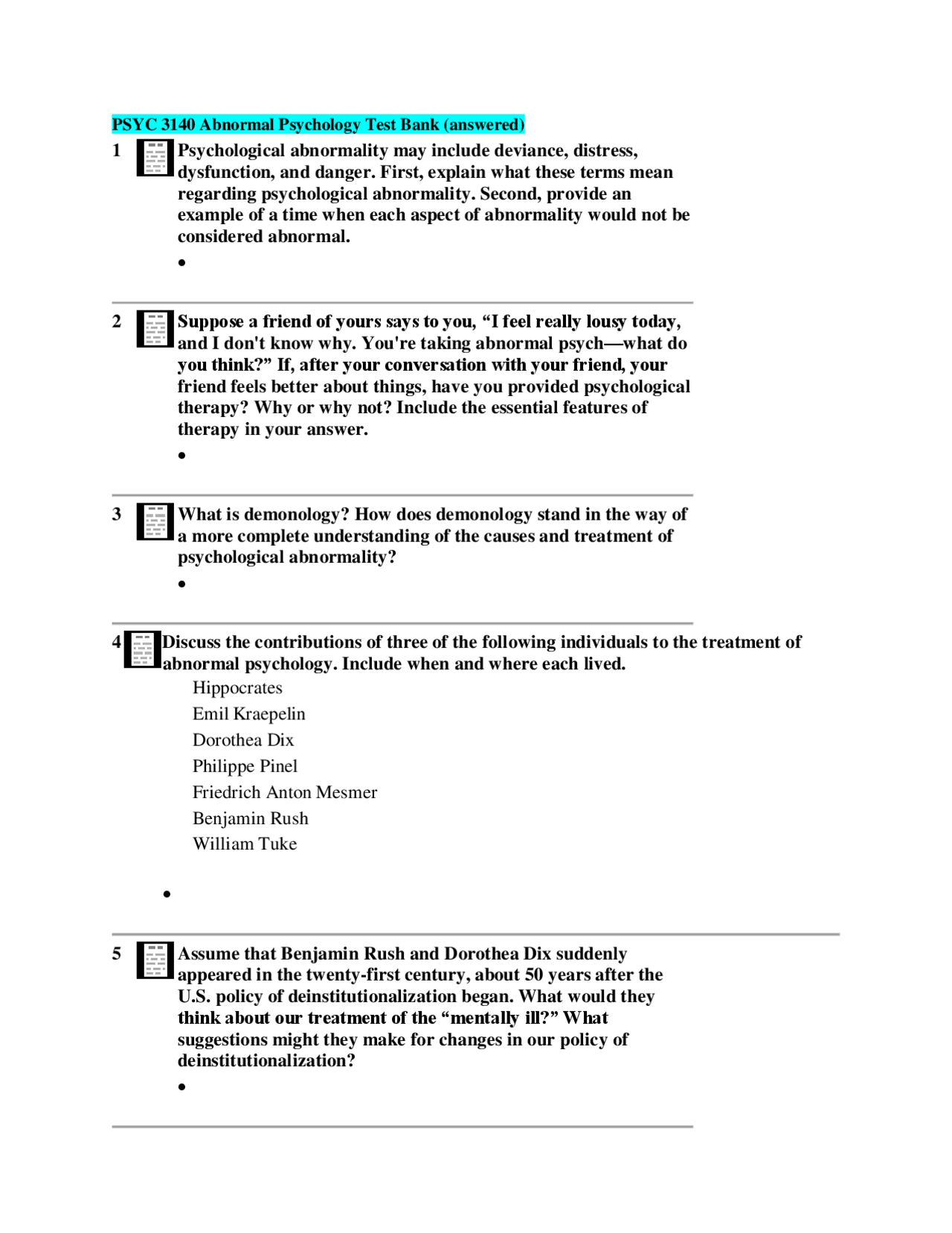 Psyc3140abnormalpsychologypq Docsity
