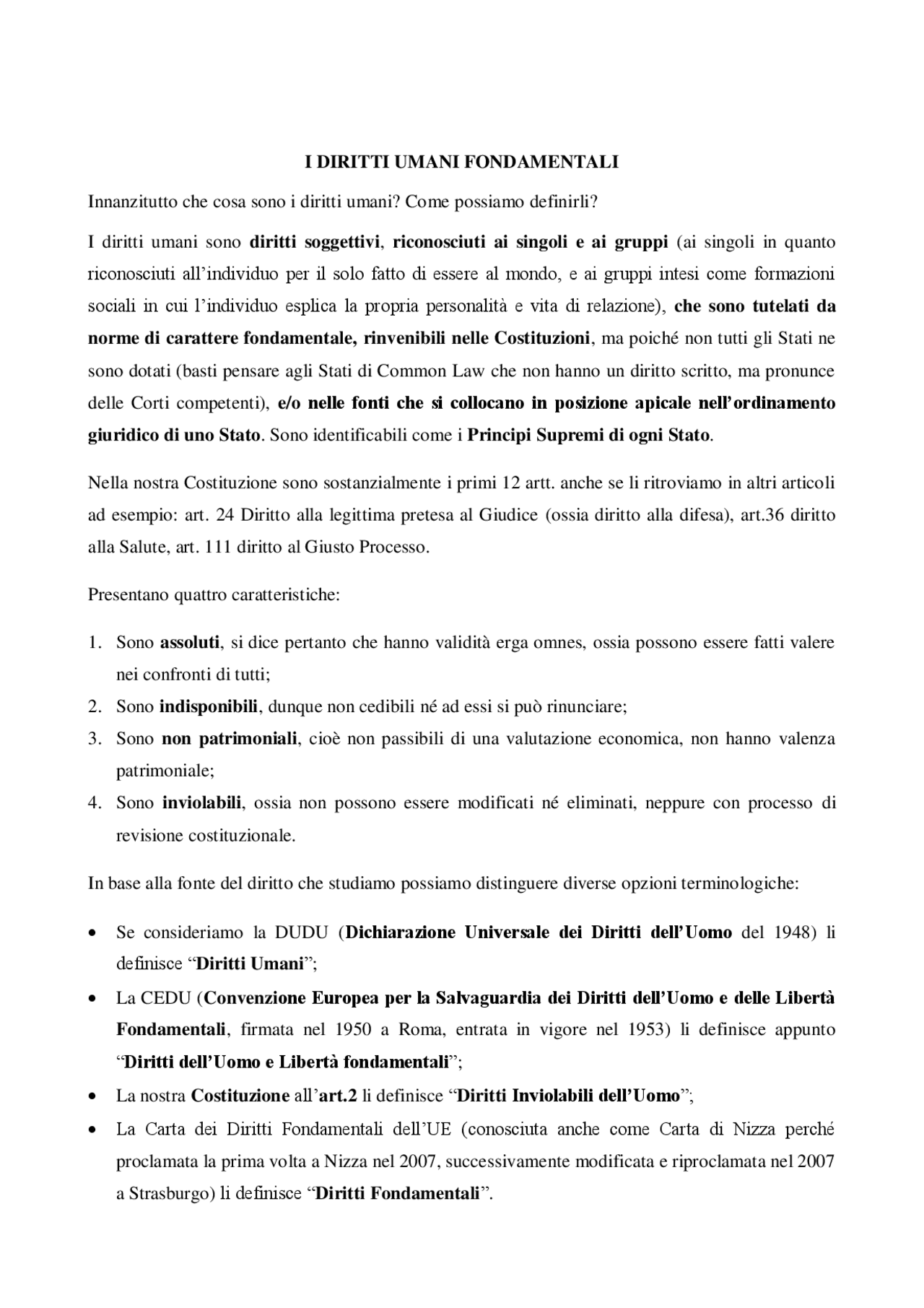 Diritti Umani Fondamentali Docsity