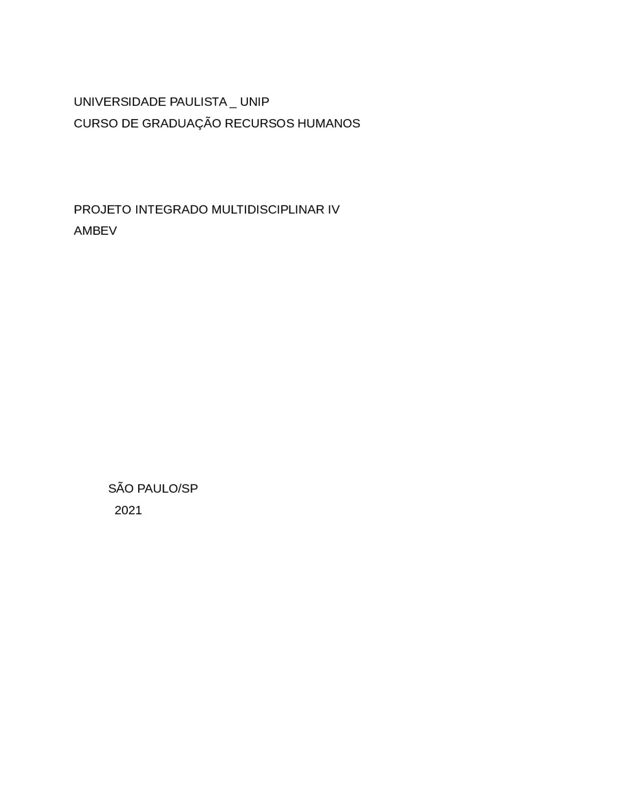 Projeto Integrado Multidisciplinar Iv Ambev Docsity