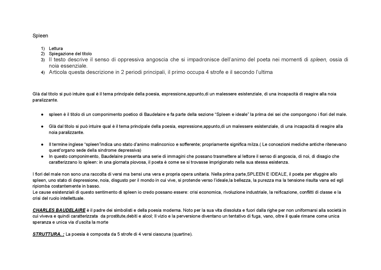 Spleen Di Baudelaire Docsity