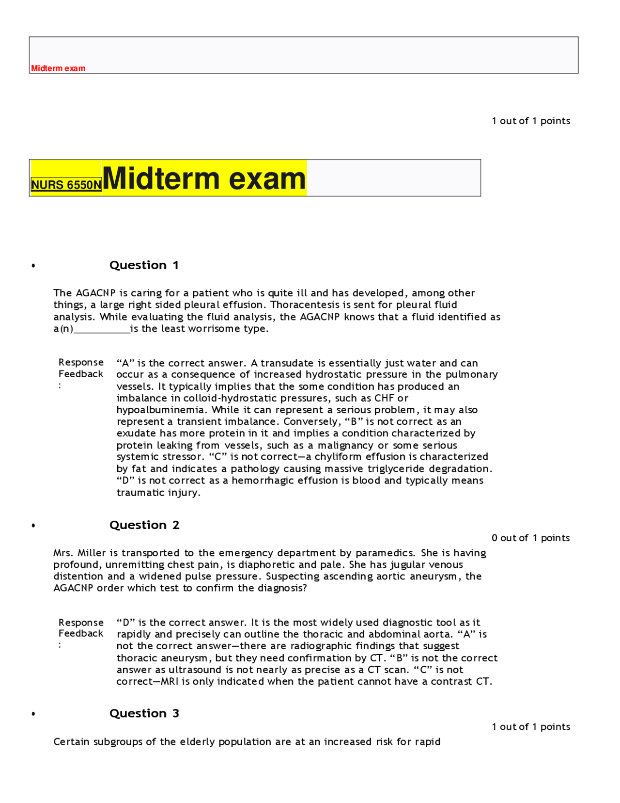 Midterm Exam Questions and Answers for NURS 6550N Course | Exams Nursing | Docsity