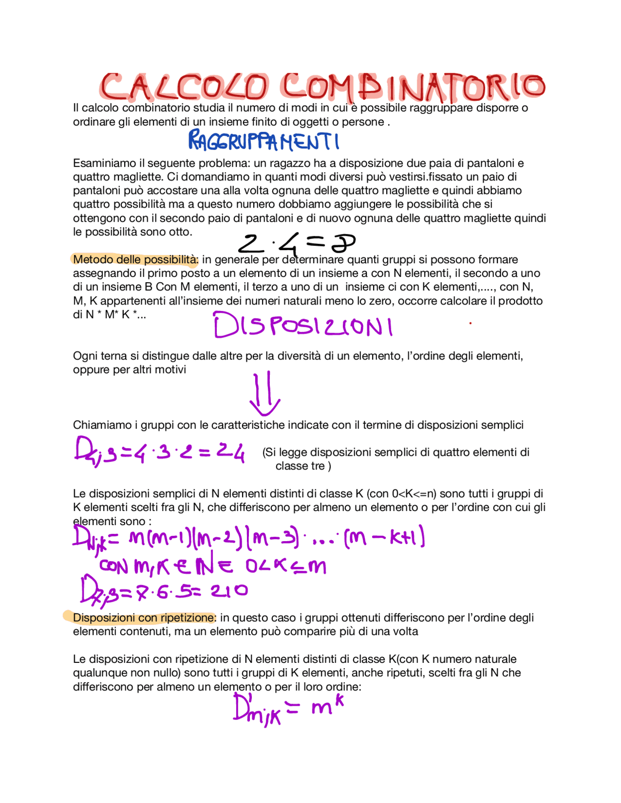 Appunti Sul Calcolo Combinatorio Appunti Di Matematica Docsity