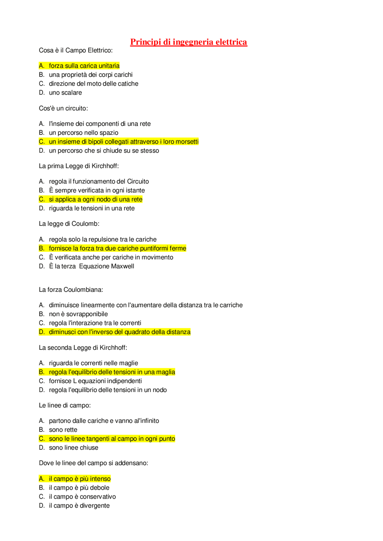 Principi Di Ingegneria Elettrica Agg A Marzo L 9 Mercatorum Docsity