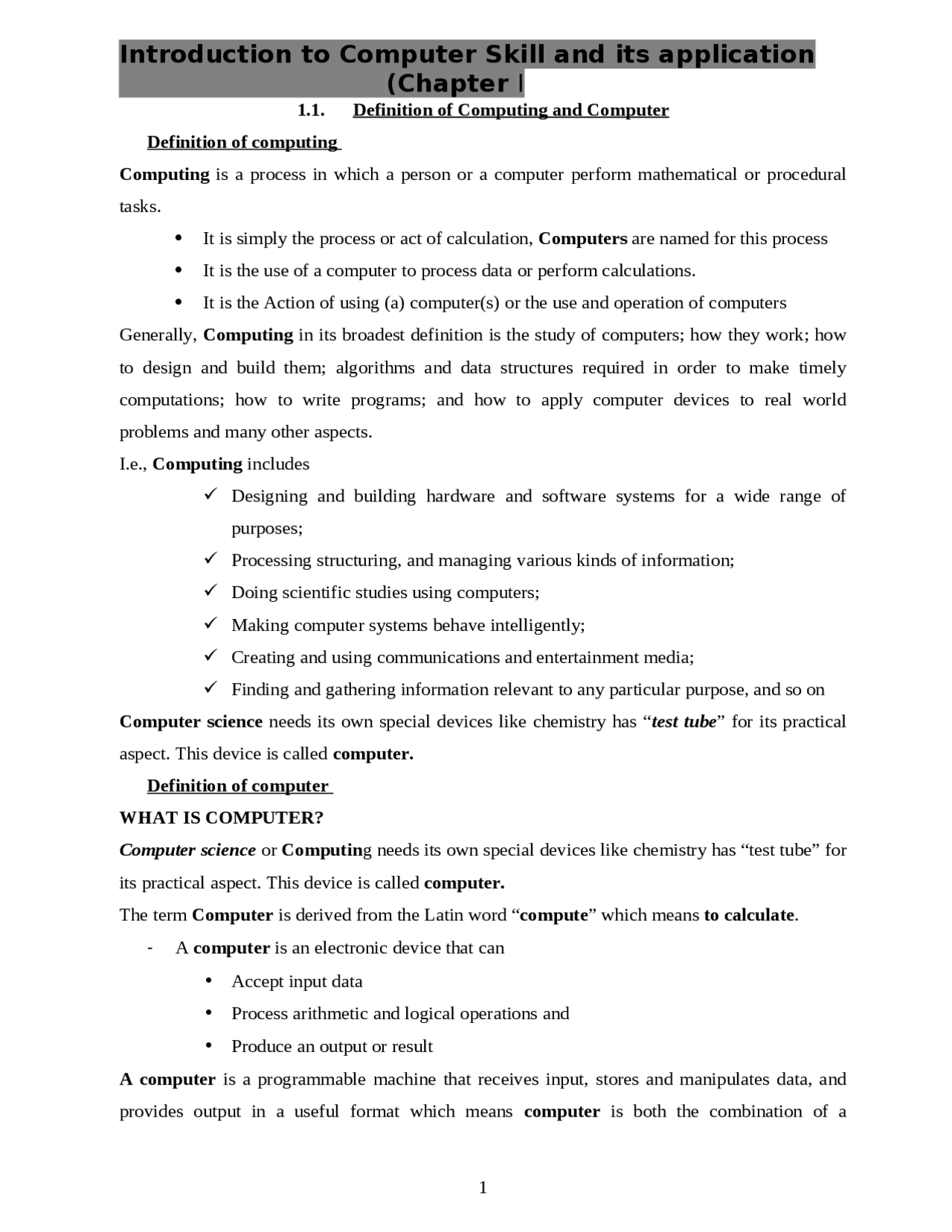 Introduction To Computer Docsity