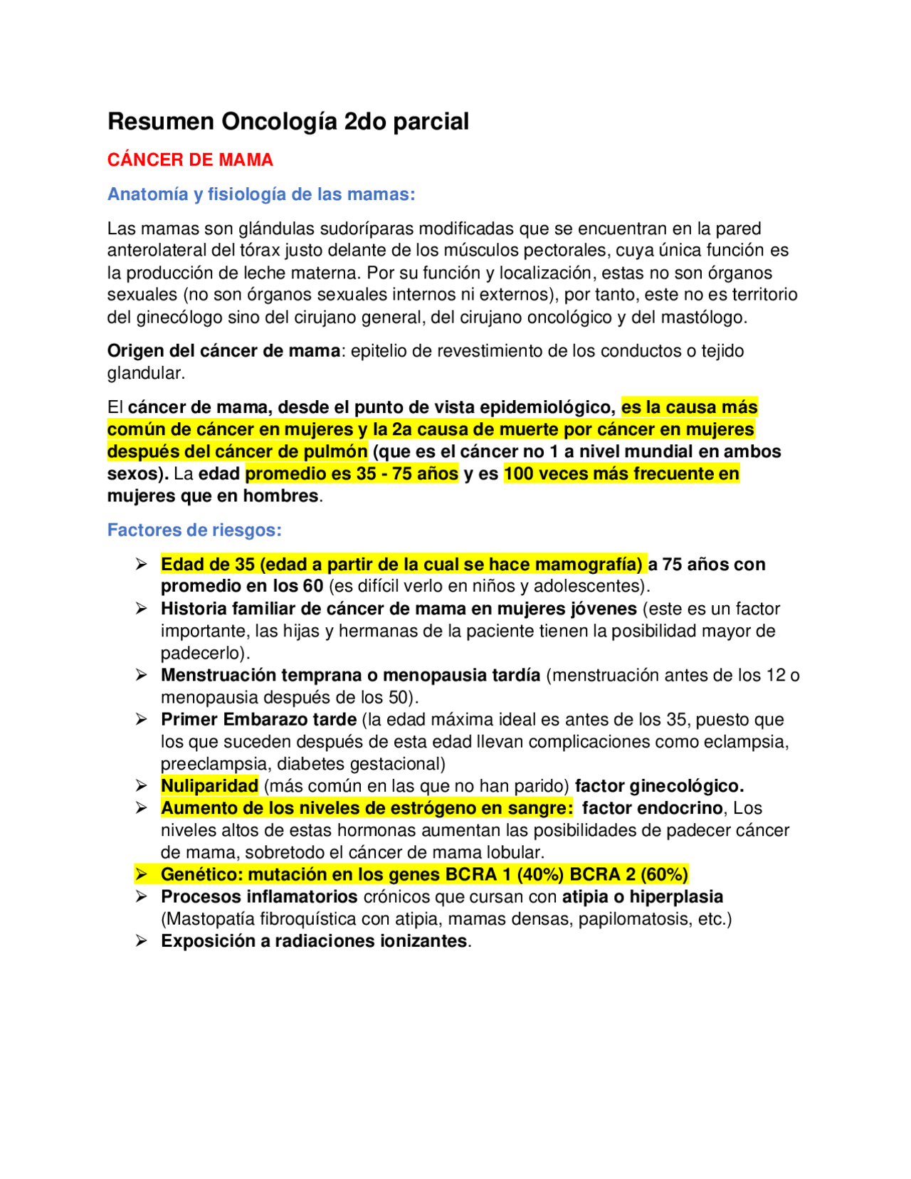 Resumen De Oncologia Resúmenes De Oncología Docsity