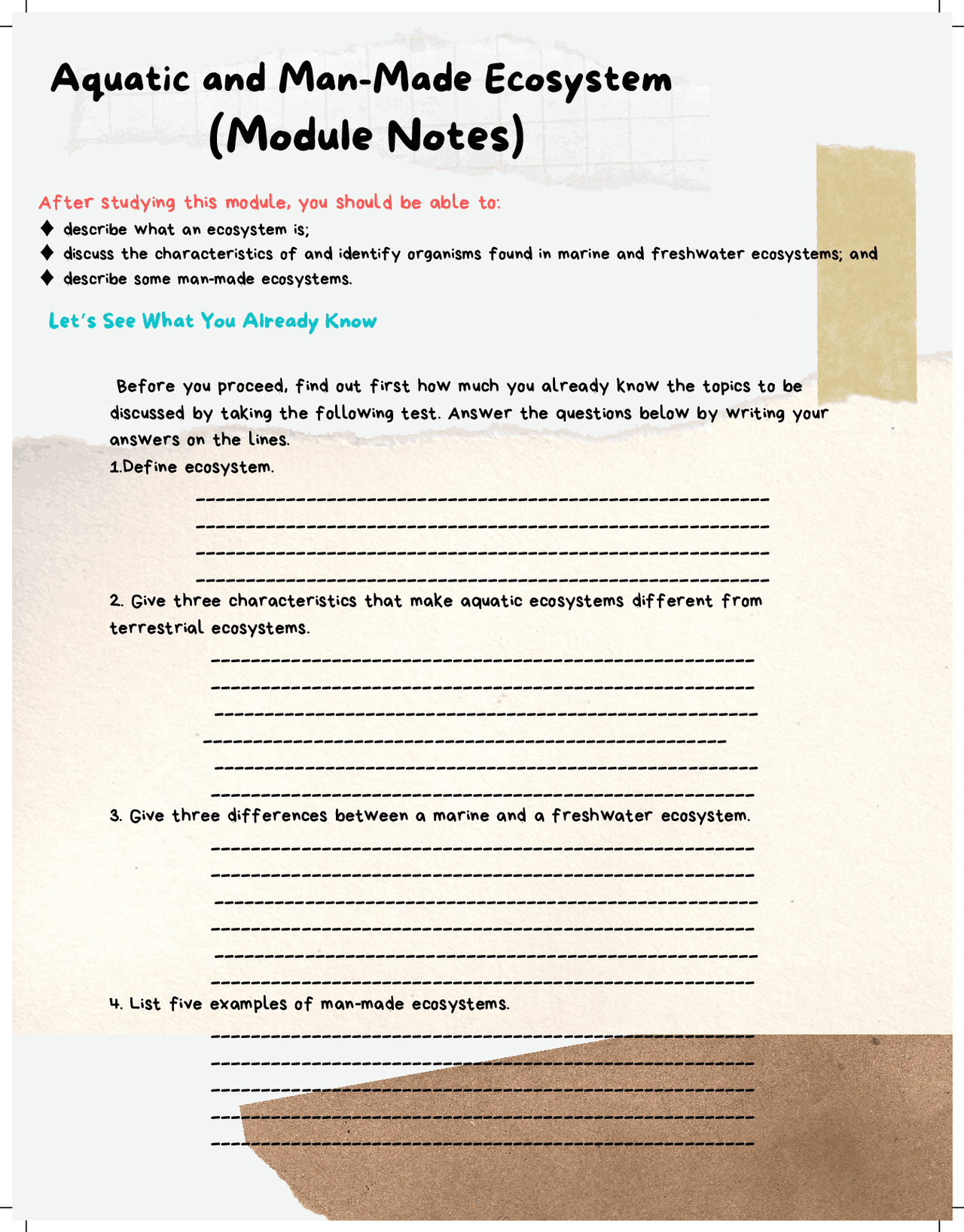 Aquatic and Man-Made Ecosystem module notes - Docsity