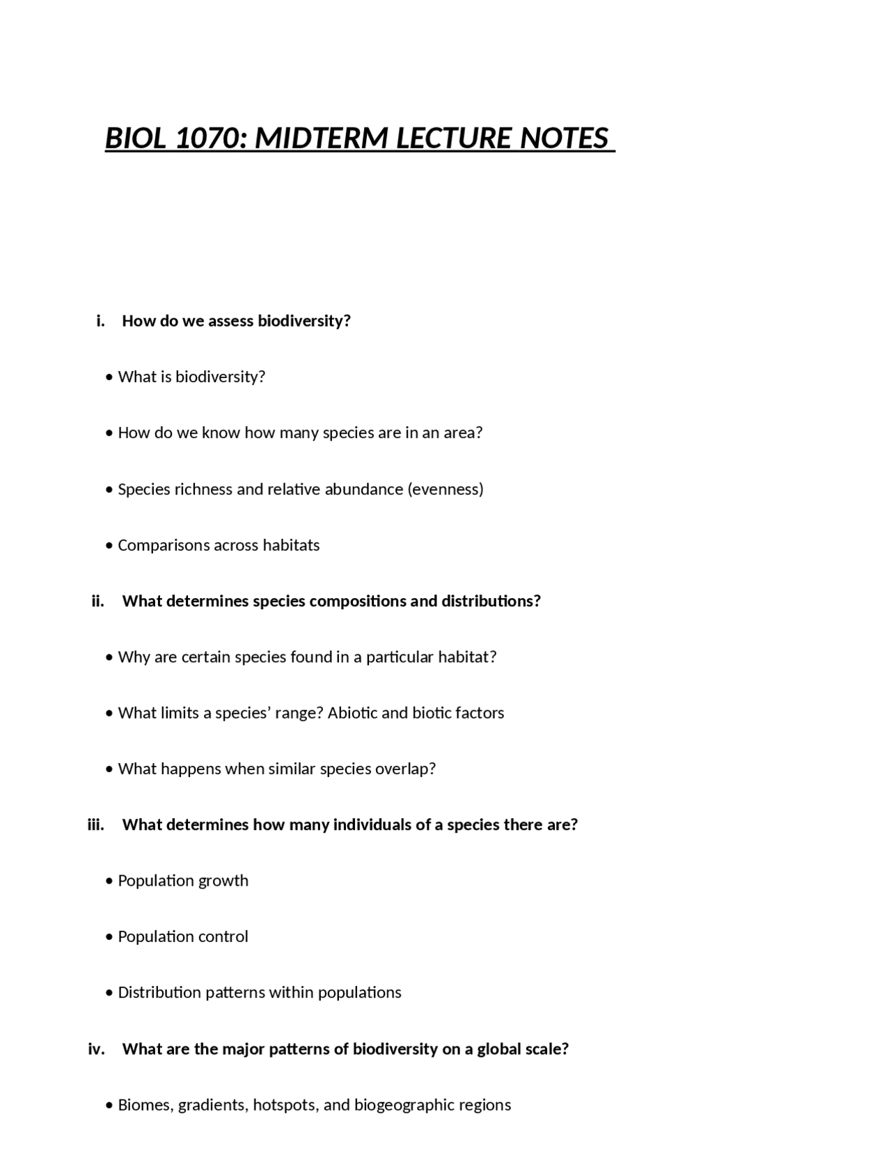 BIOL 1070: MIDTERM LECTURE NOTES - Docsity