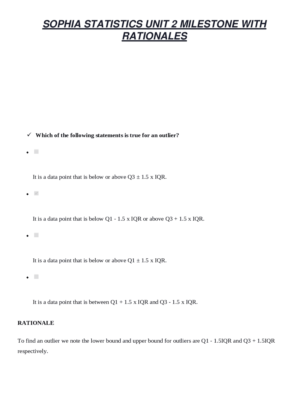 SOPHIA STATISTICS UNIT 2 MILESTONE WITH RATIONALES | Exams Nursing ...