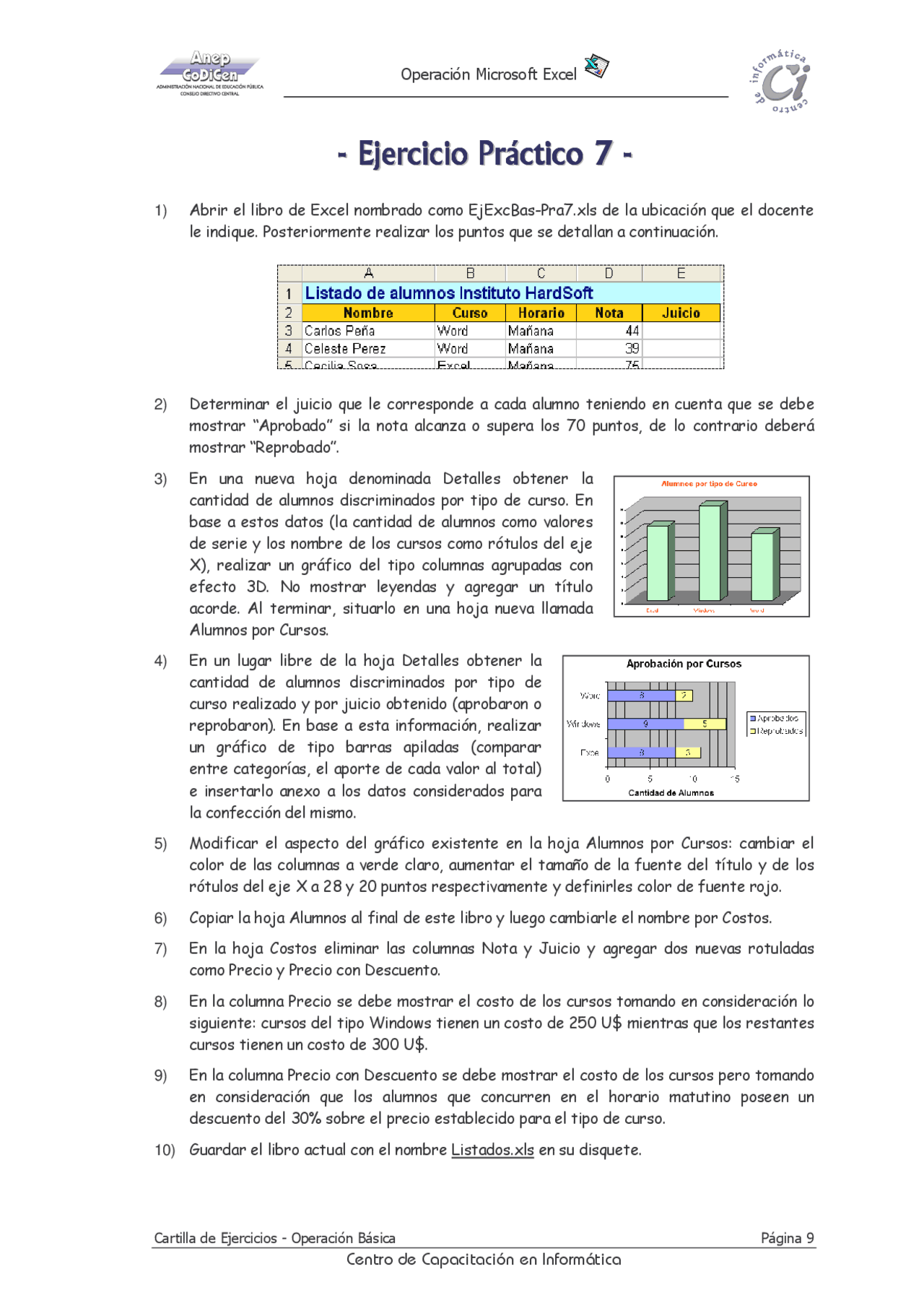 Ejercicios De Microsoft Excel Ejercicios De Informática Docsity