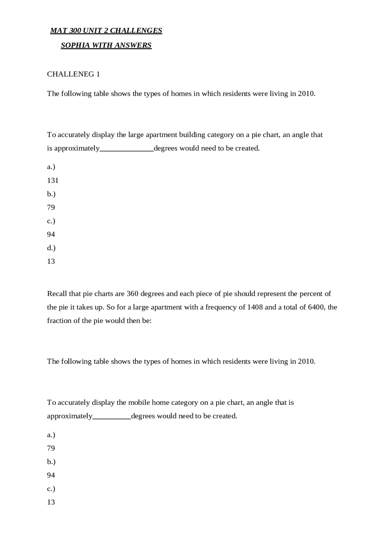 MAT 300 UNIT 2 CHALLENGES SOPHIA WITH ANSWERS | Exams Nursing | Docsity