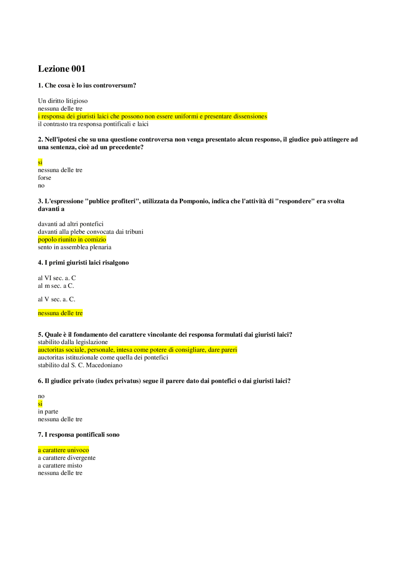 Diritto Romano Domande Chiuse E Aperte Giurisprudenza Ecampus Docsity