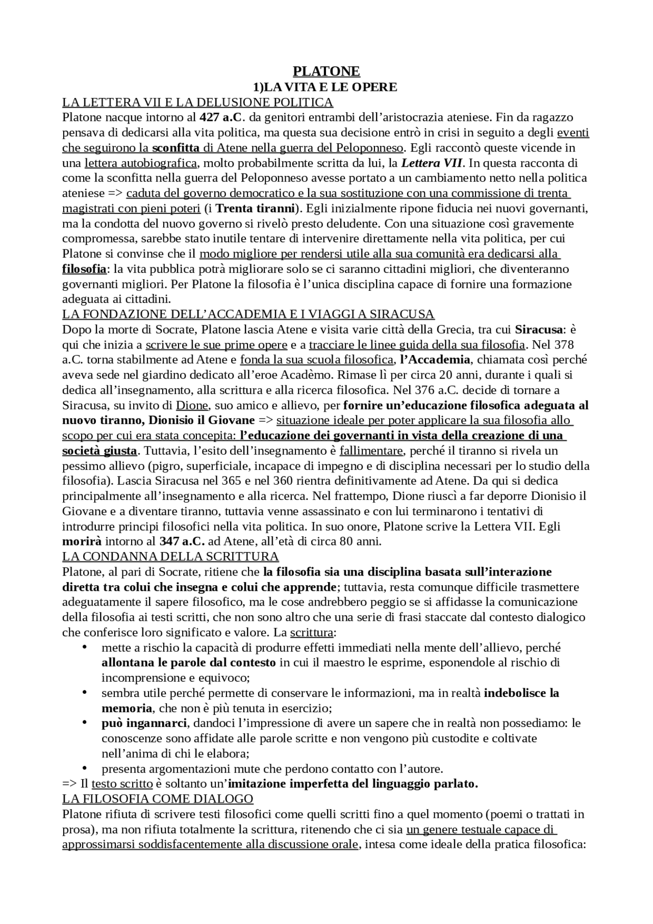 Platone Appunti E Riassunto Docsity