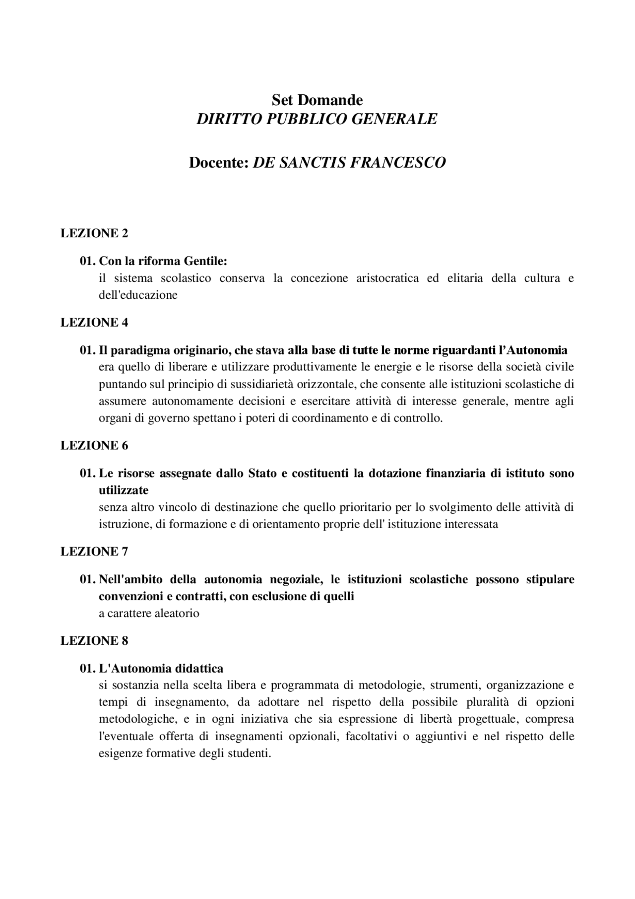 Paniere Diritto Pubblico Generale Master A46 Ecampu - Docsity