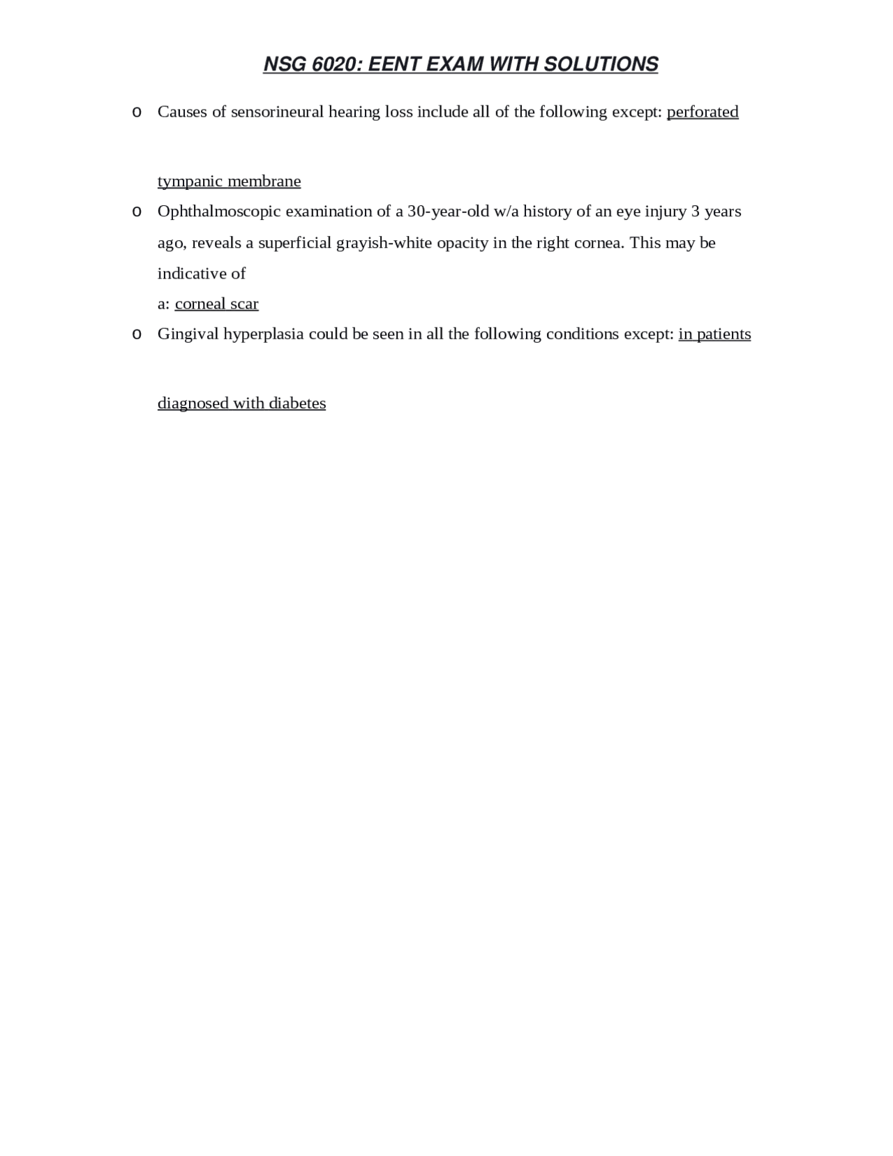 NSG 6020: EENT EXAM WITH SOLUTIONS - Docsity