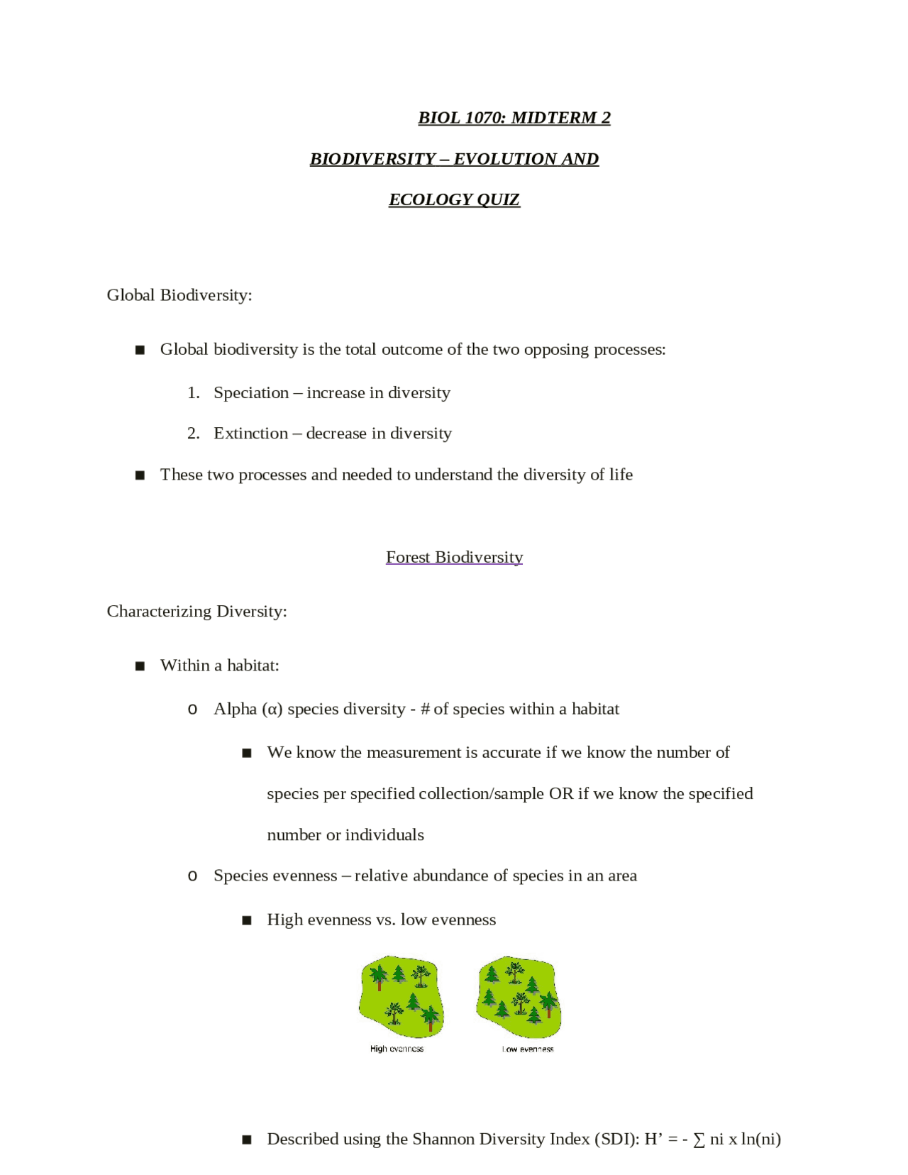 Biol 1070 Midterm 2 Biodiversity Evolution And Ecology Quiz Docsity