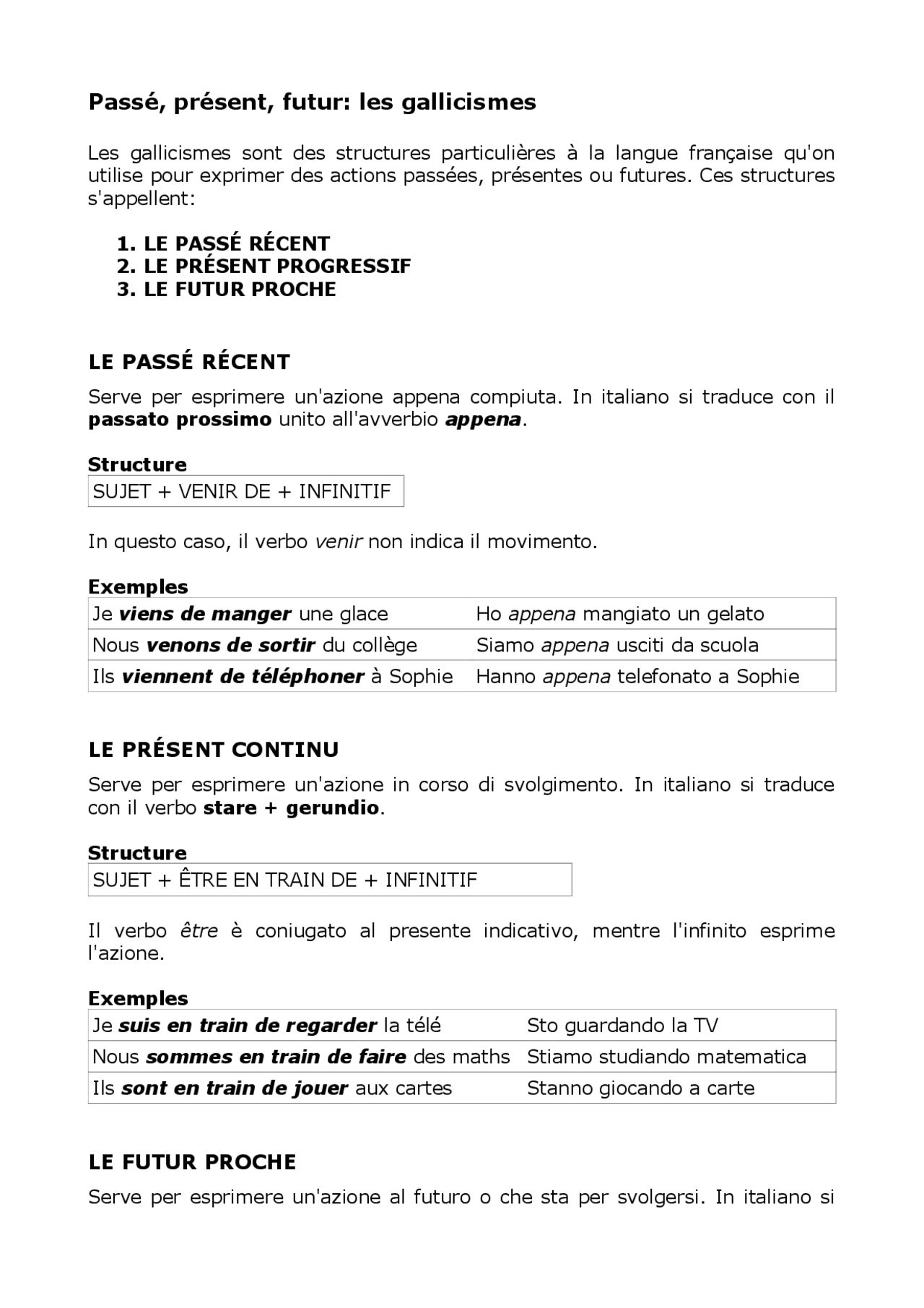 les gallicismes (i gallicismi) | Schemi e mappe concettuali di Francese ...