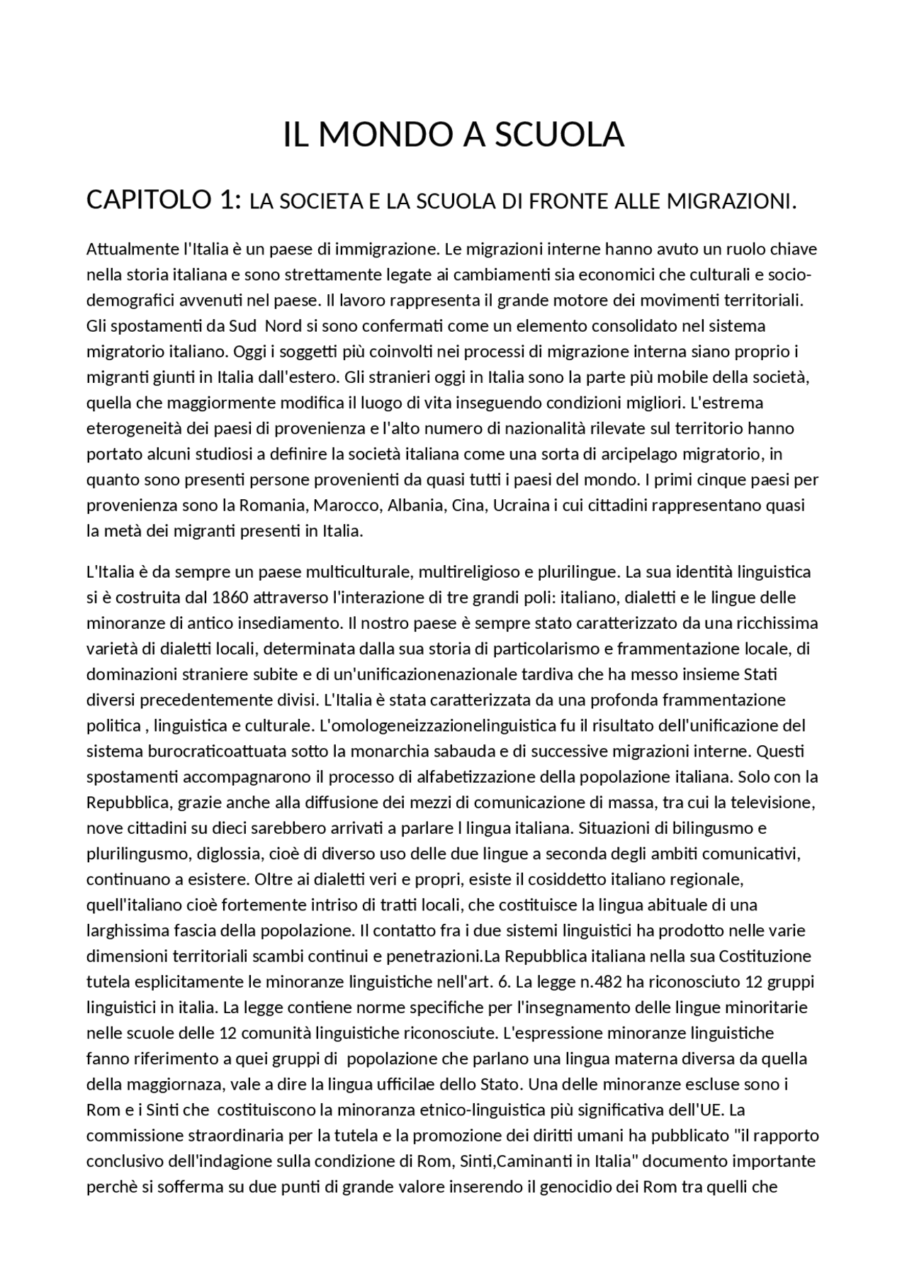 Il mondo a scuola. Per un'educazione interculturale. - Docsity