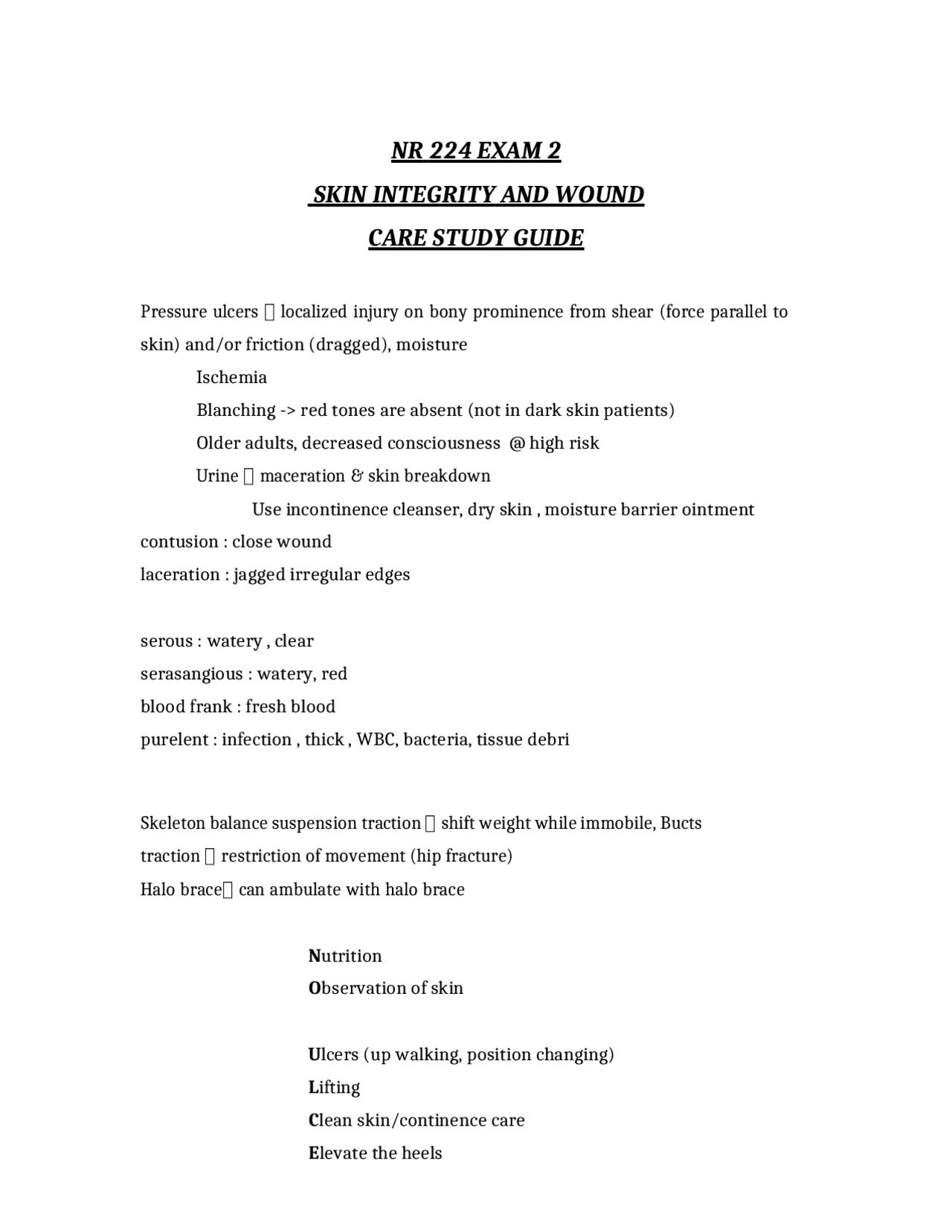 NR 224 EXAM 2 SKIN INTEGRITY AND WOUND CARE STUDY GUIDE | Exams Nursing ...