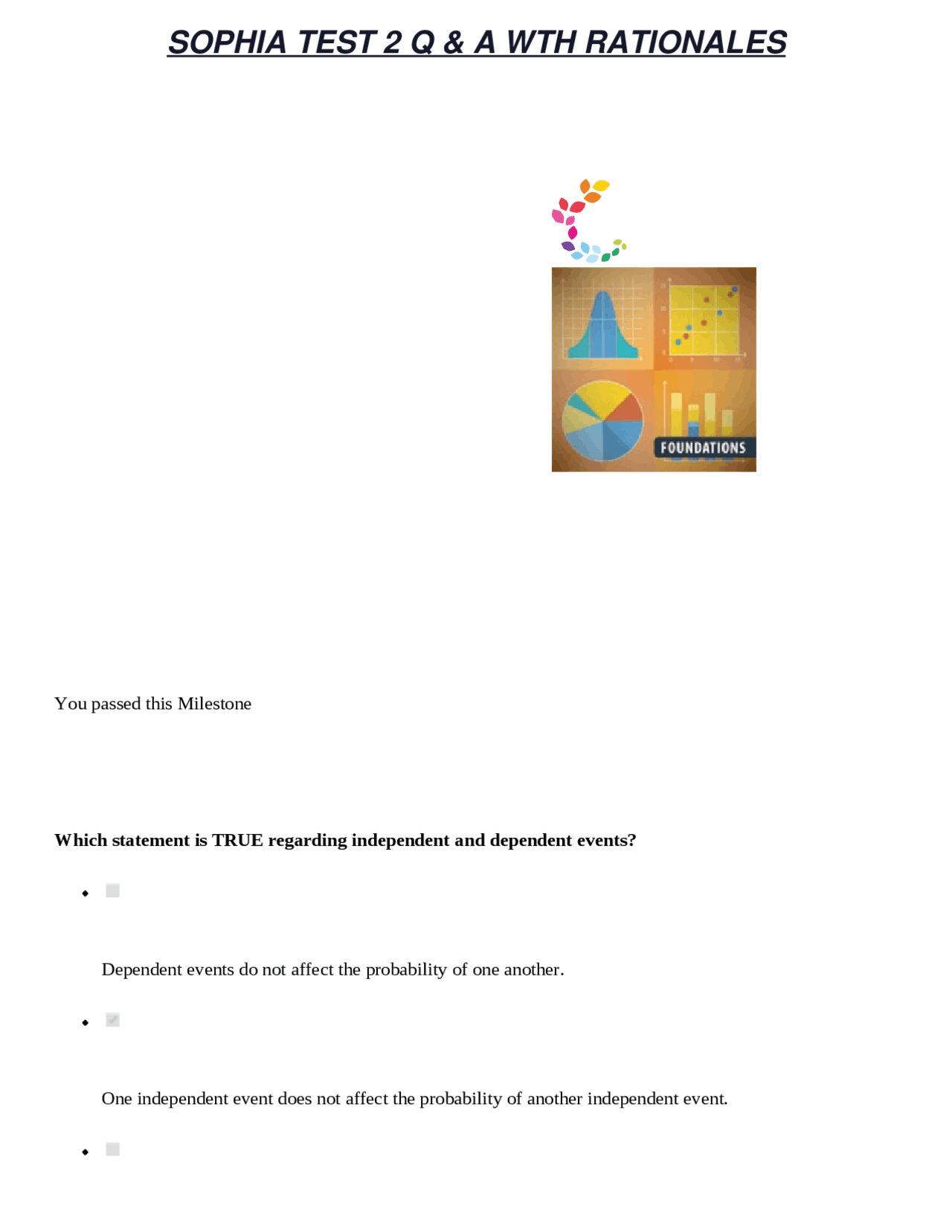 SOPHIA TEST 2 Q & A WTH RATIONALES | Exams Nursing | Docsity