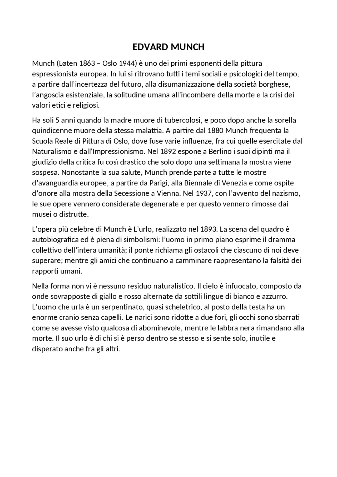 Artista EDVARD MUNCH | Esquemas y mapas conceptuales de Arte e territorio | Docsity