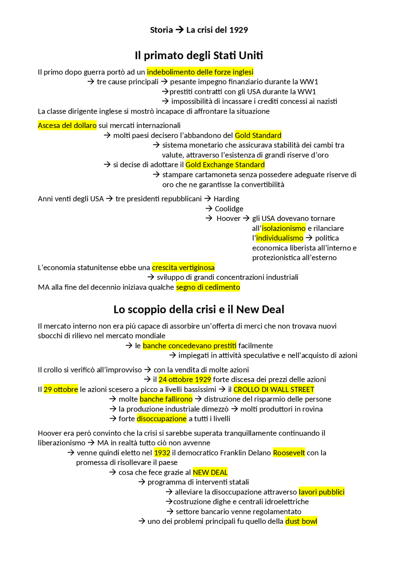 Storia la crisi del 29 - Docsity