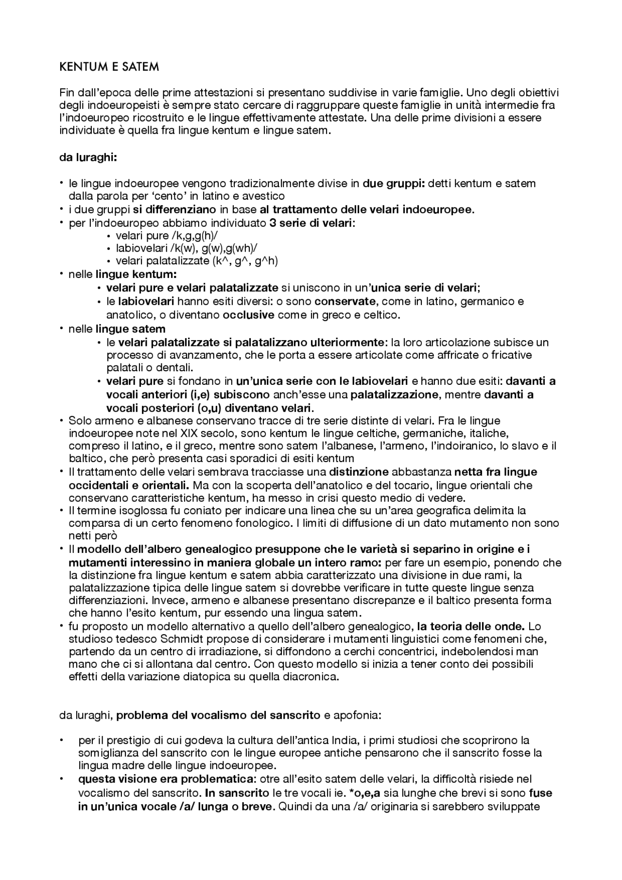 Lingue Kentum e Satem - Docsity