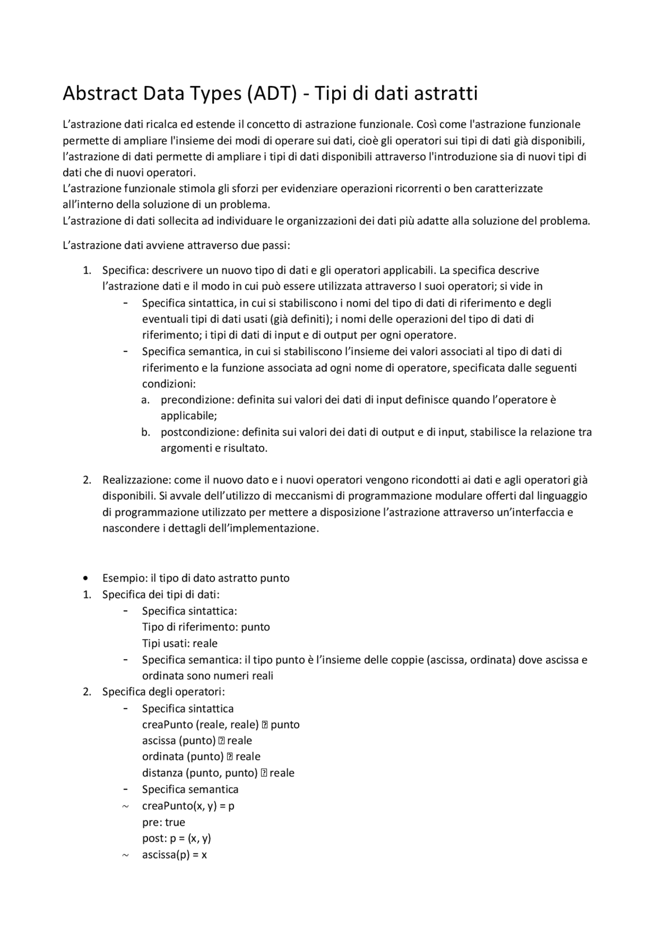 Abstract Data Type - ADT | Appunti di Algoritmi E Strutture Di Dati - Docsity
